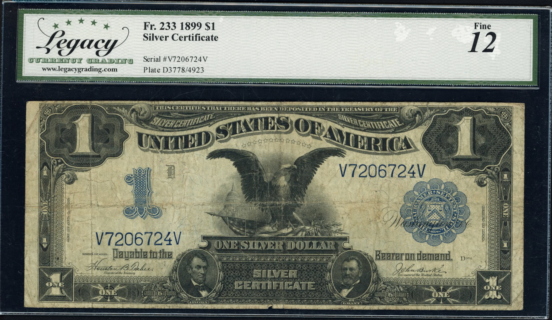 Fr. 233 1899 $1 Silver Certificate Note Teehee / Burke Legacy Fine 12 | Legacy Cert #80968821 ...