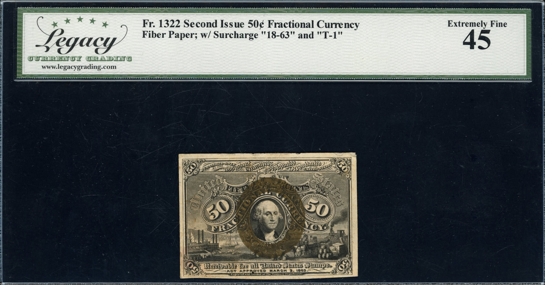 Fr. 1322 Second Issue 50 Cents Fractional Currency Note Surcharge "18 ...