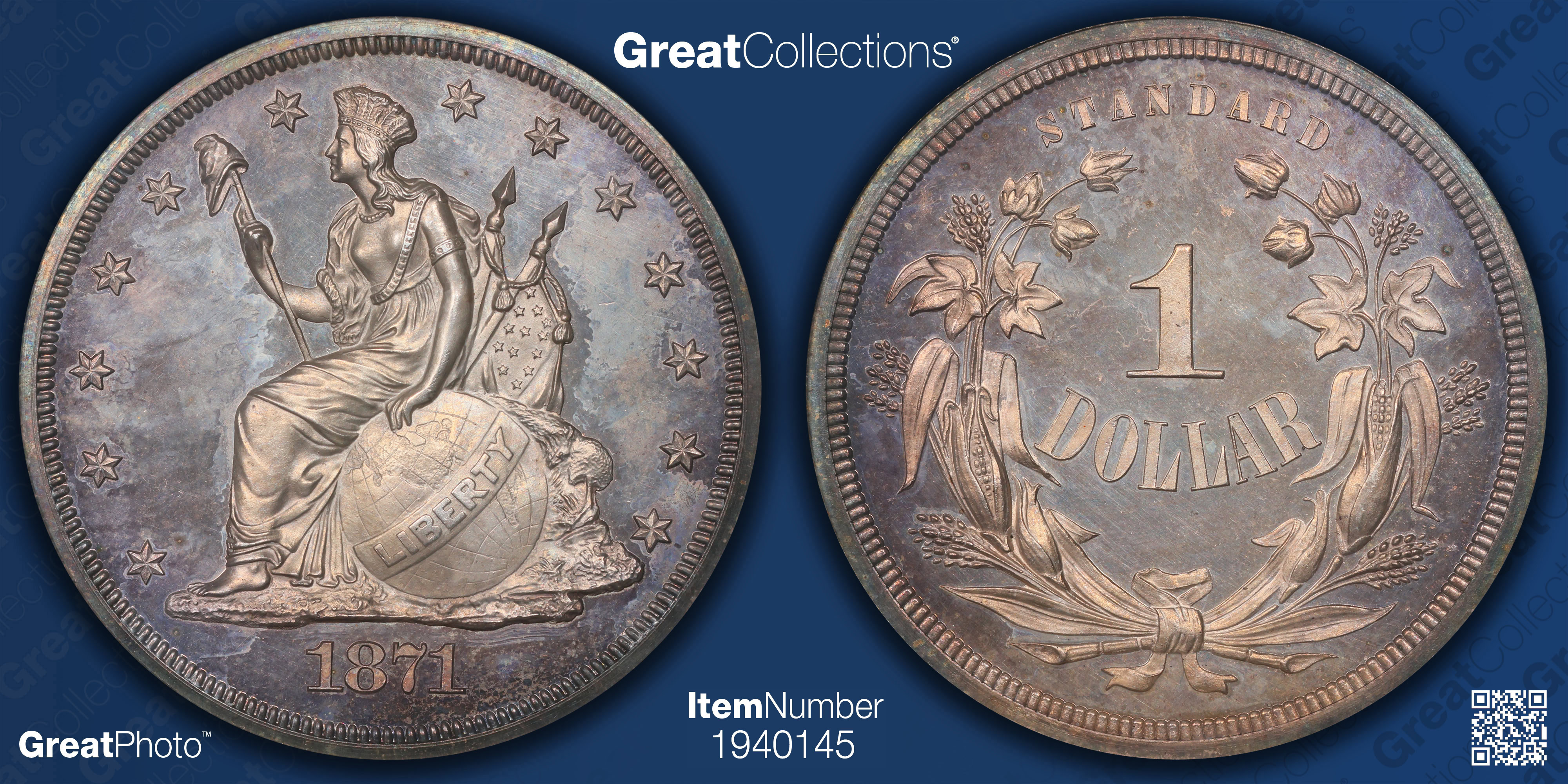 Pattern 1871 $1 J-1133 NGC Proof-66 (Toned) (Item 1940145 ...