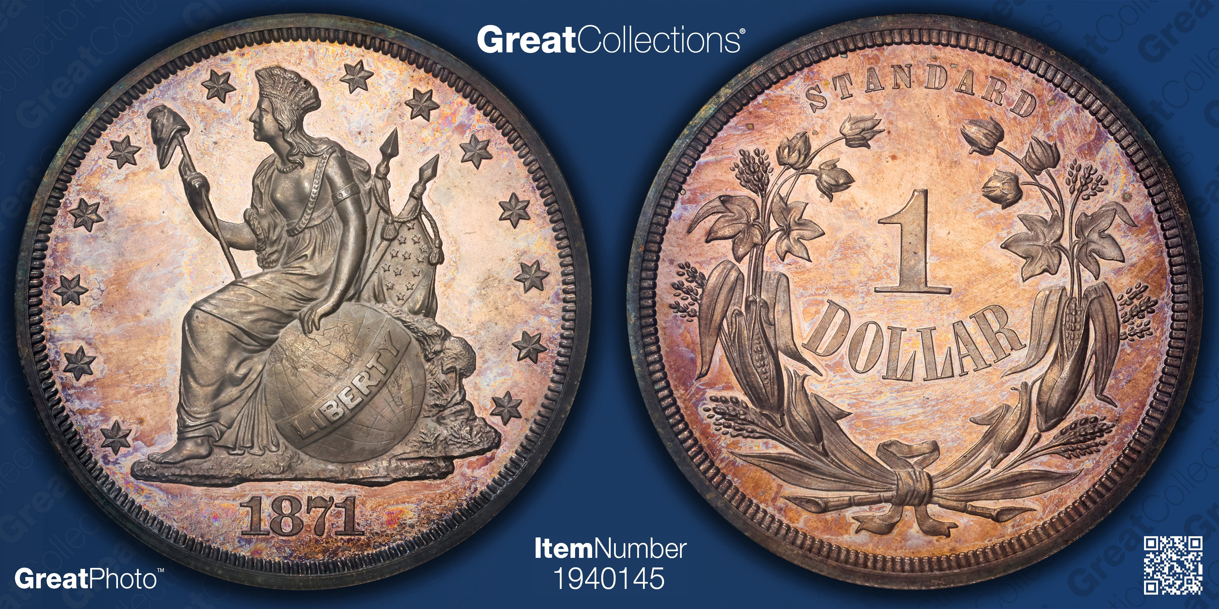 Pattern 1871 $1 J-1133 NGC Proof-66 (Toned) (Item 1940145 ...