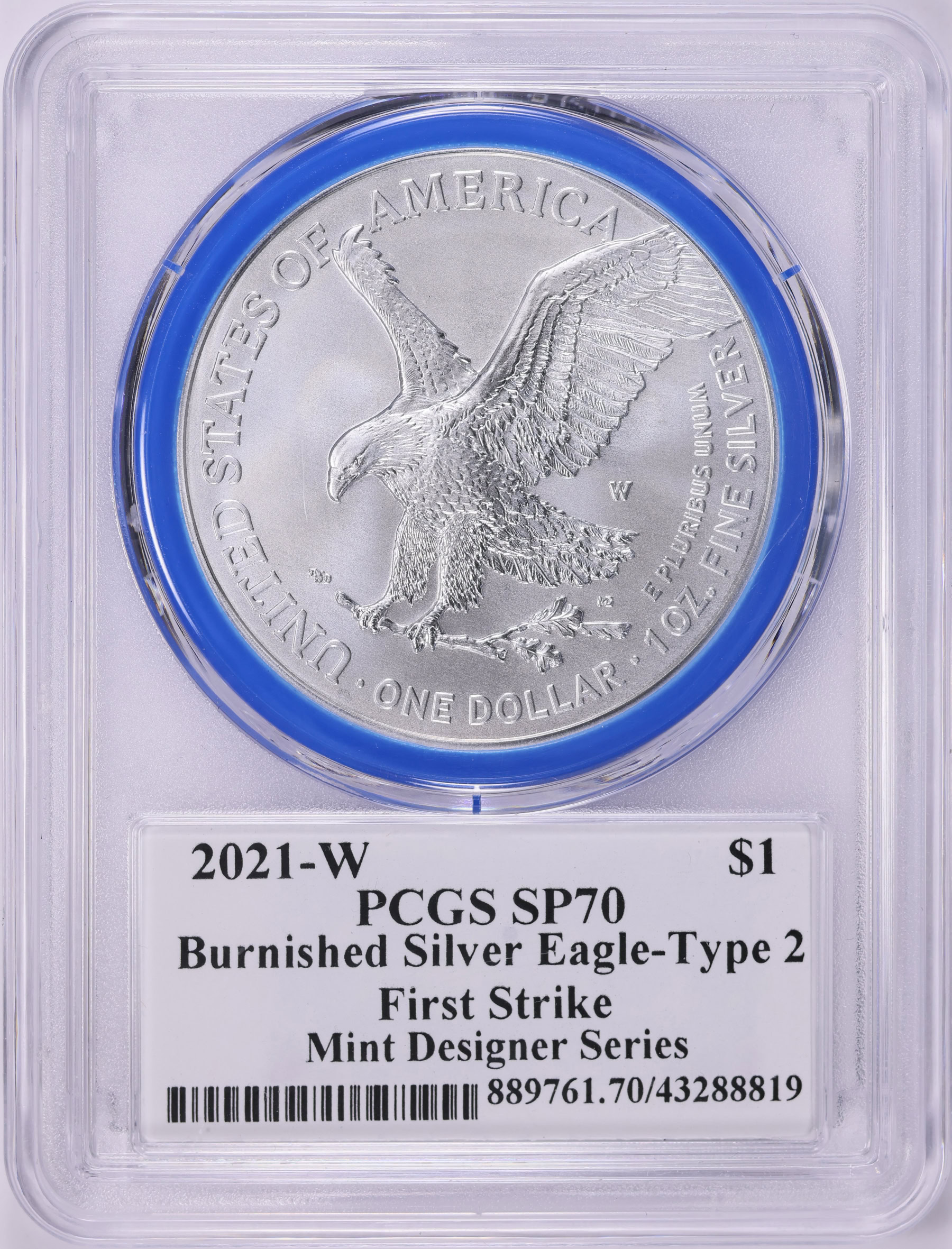 2021-W $1 Silver Eagle Burnished Type 2 Mint Designer Series First Strike PCGS SP-70 (Emily ...