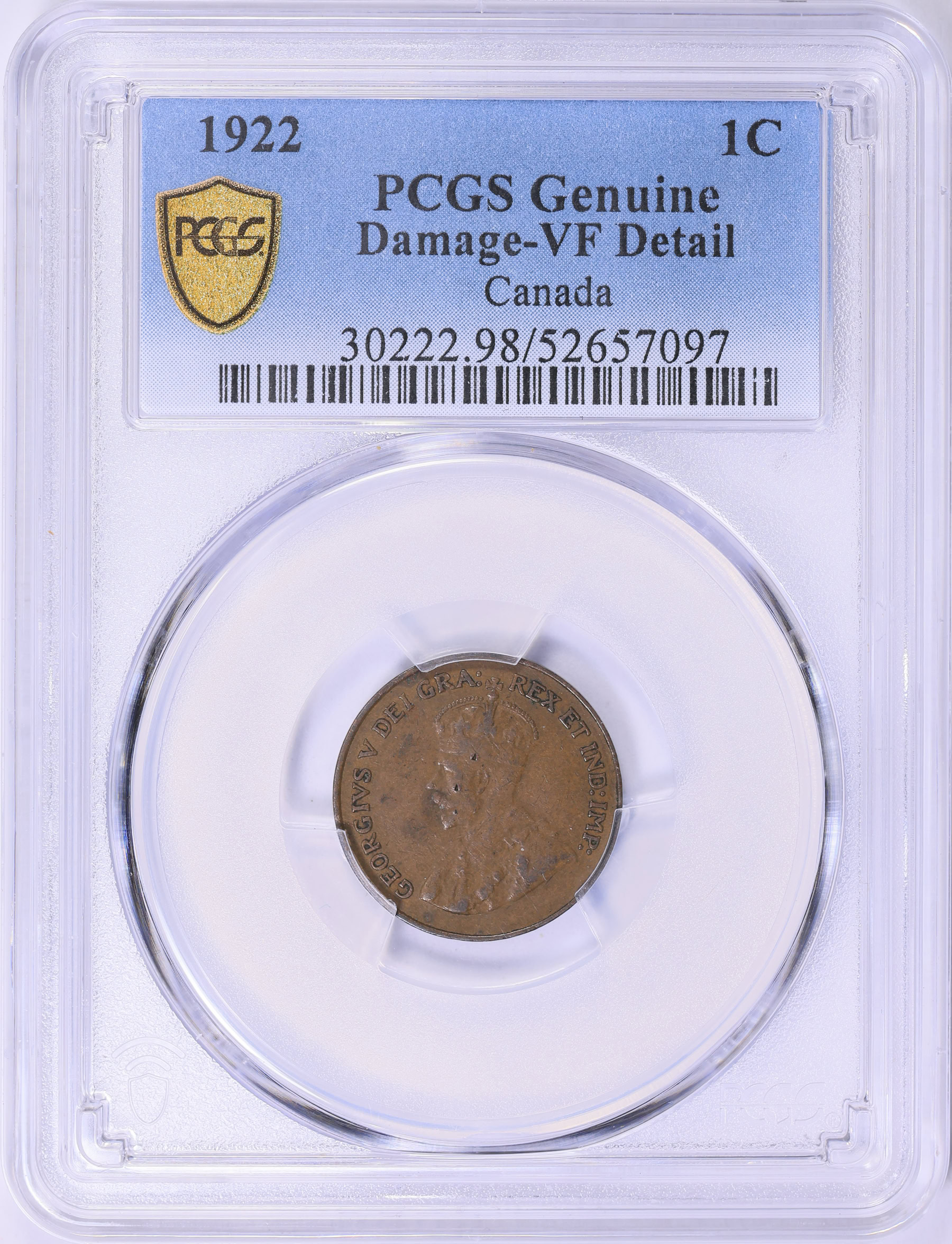 Canada 1922 Cent KM-28 PCGS Genuine VF Details (Item 1940659 ...