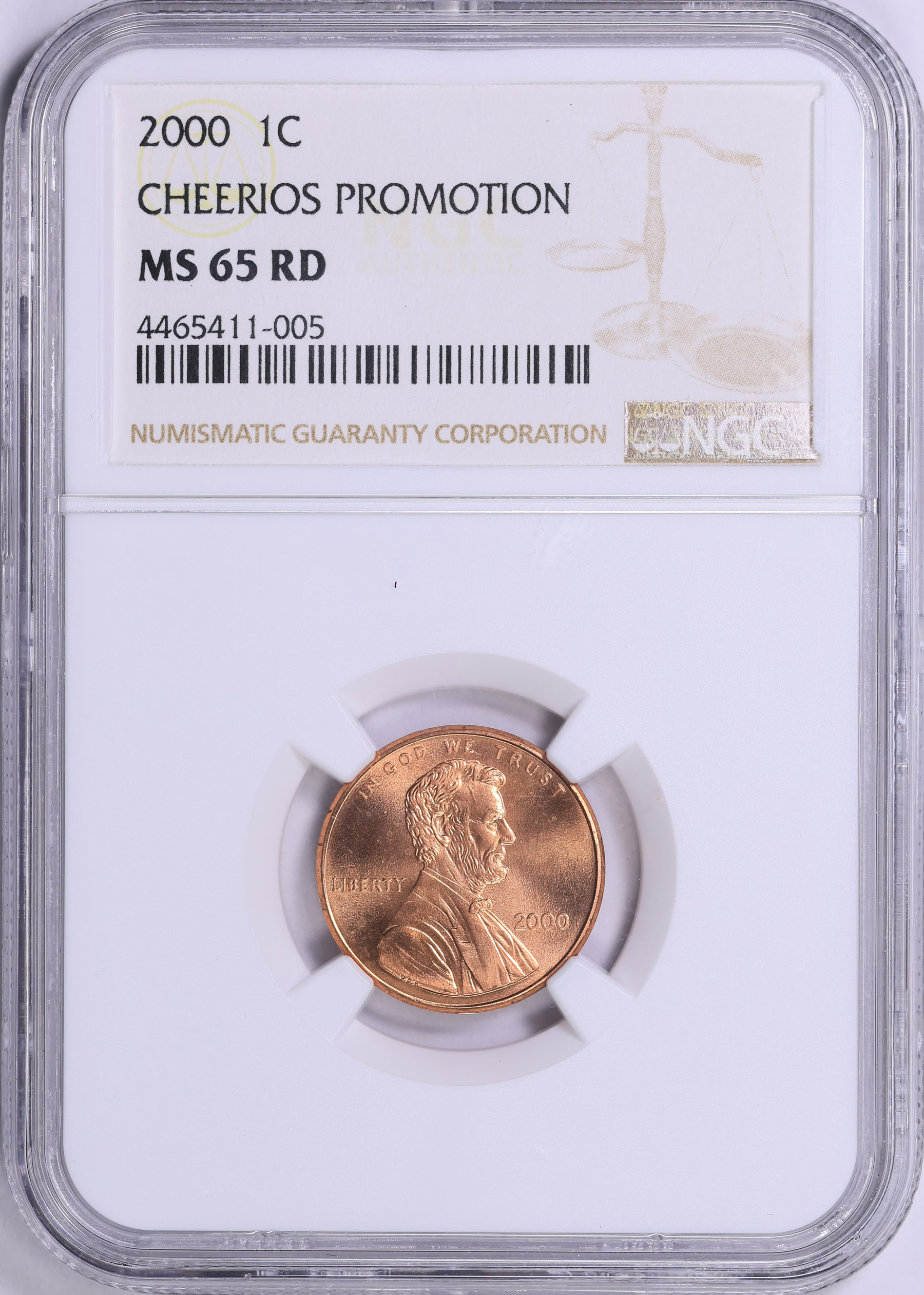 2000 Lincoln Cent From Cheerios Promotion NGC MS-65 RD (Item 1941074 ...