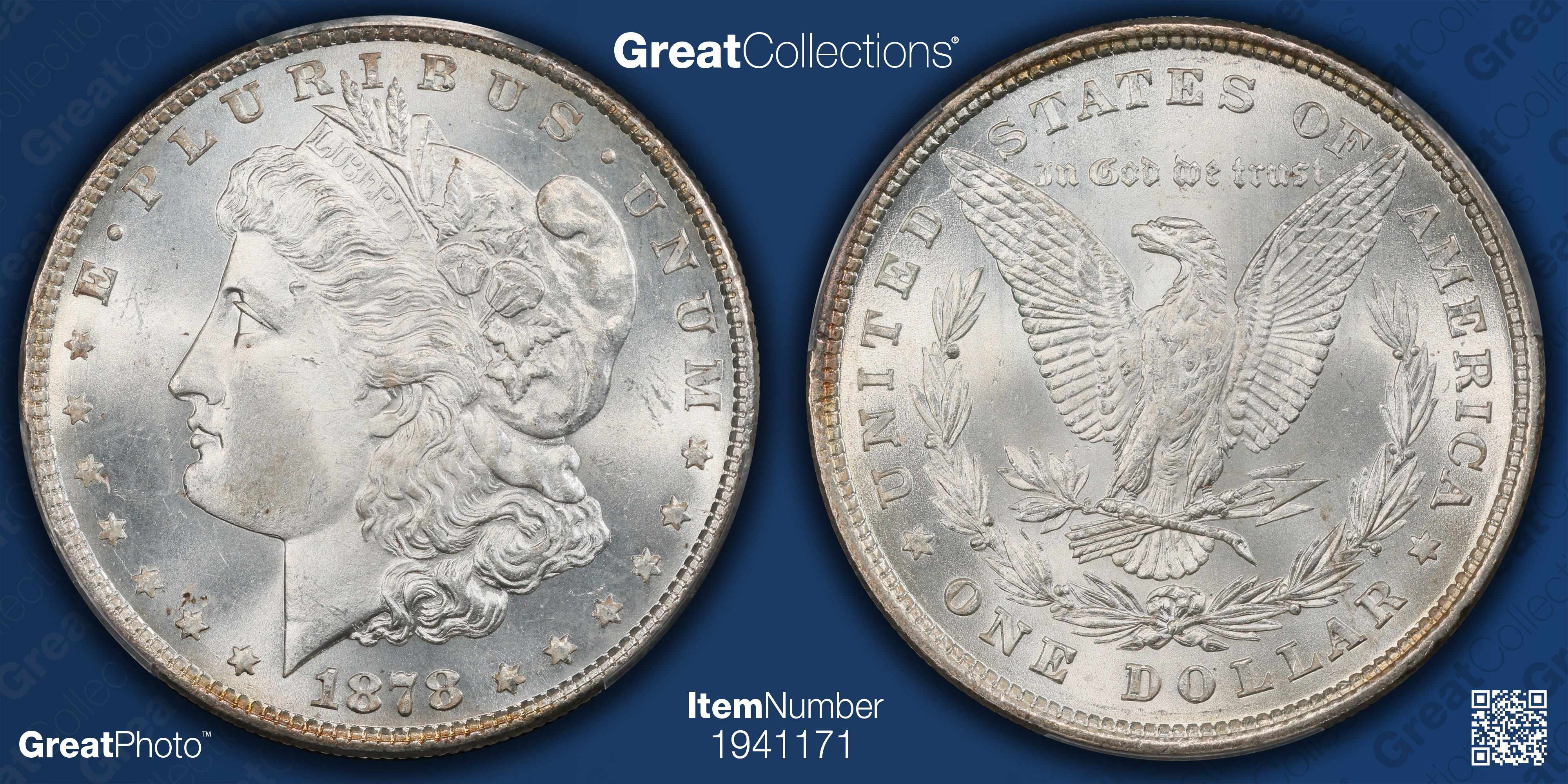 1878 8TF Morgan Silver Dollar Diagonal in 8 VAM-17 PCGS MS-64+ (CAC Green) (OGH 35th Anniversary ...