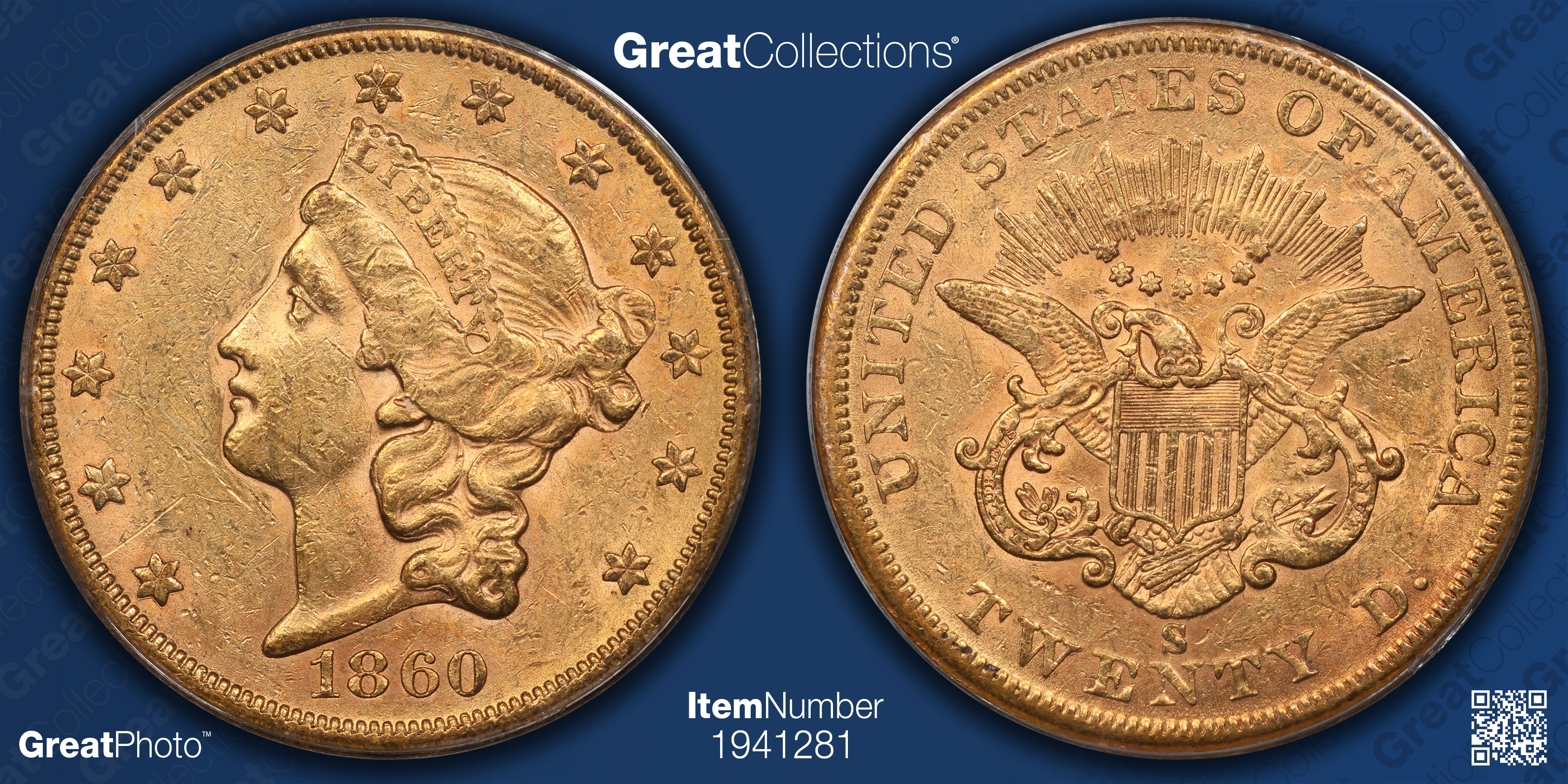 1860-S Liberty Gold Double Eagle PCGS XF-45 OGH (Item 1941281 ...
