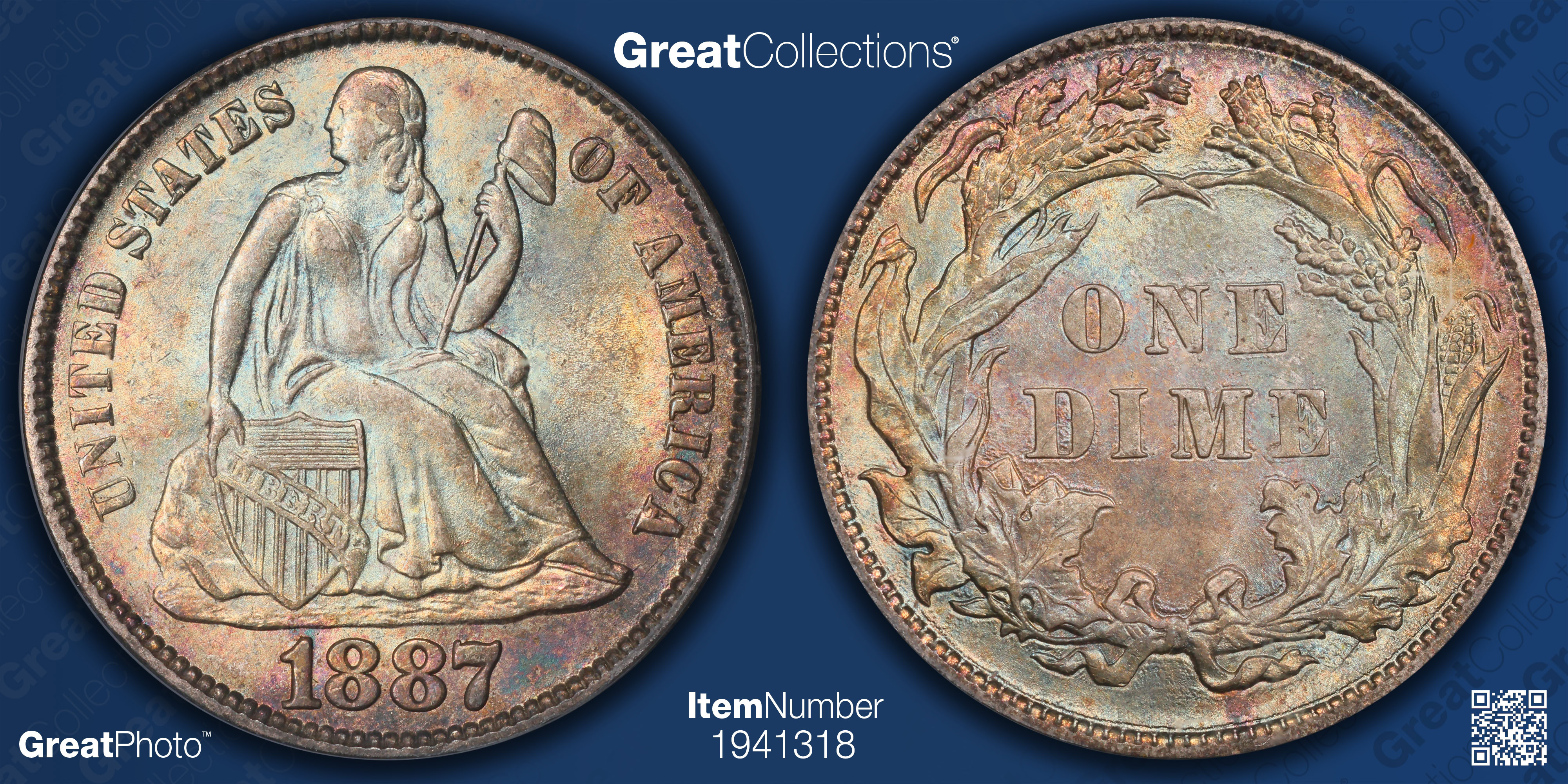 1887 Seated Liberty Dime PCGS MS-64 (Toned) (Item 1941318 ...