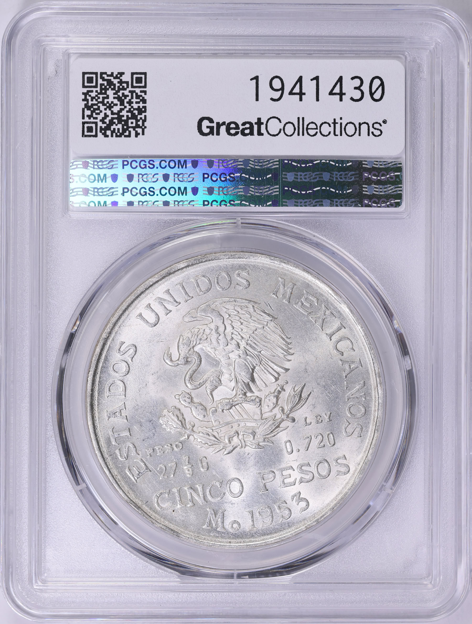 Mexico 1953-Mo Silver 5 Pesos Hidalgo KM-468 PCGS MS-63 (Item 1941430 ...