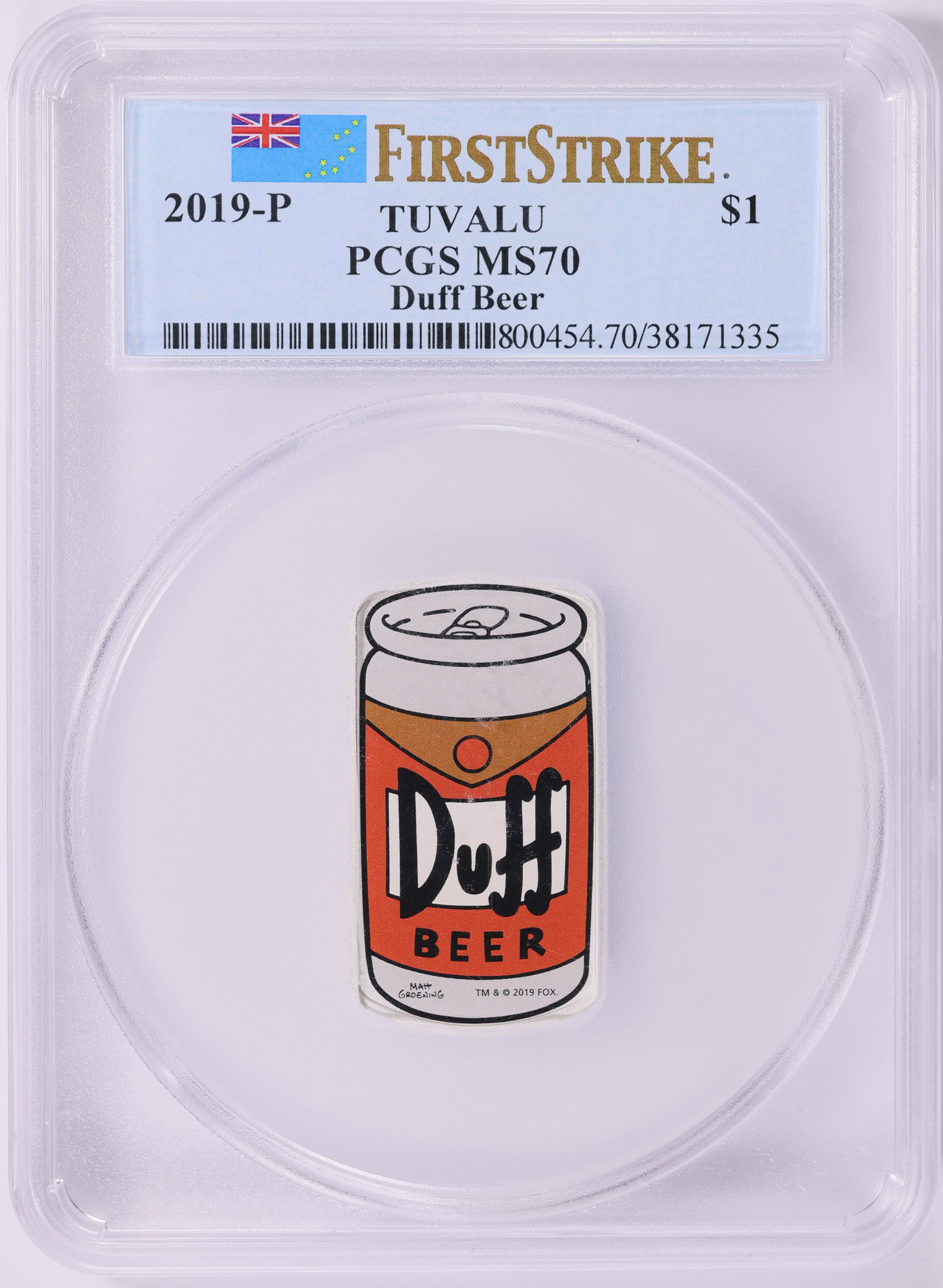 Tuvalu 2019-P Colorized Silver $1 Duff Beer With Case of Issue First ...