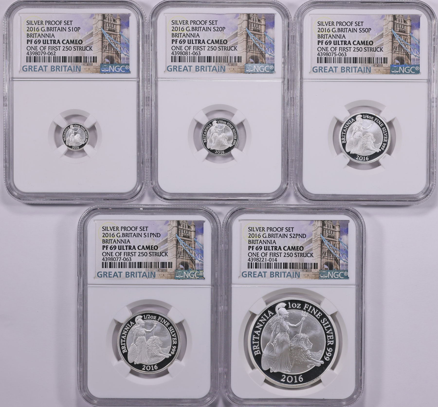 Great Britain 2016 Silver 10p, 20p, 50p, £1 and £2 Britannia Proof Set ...