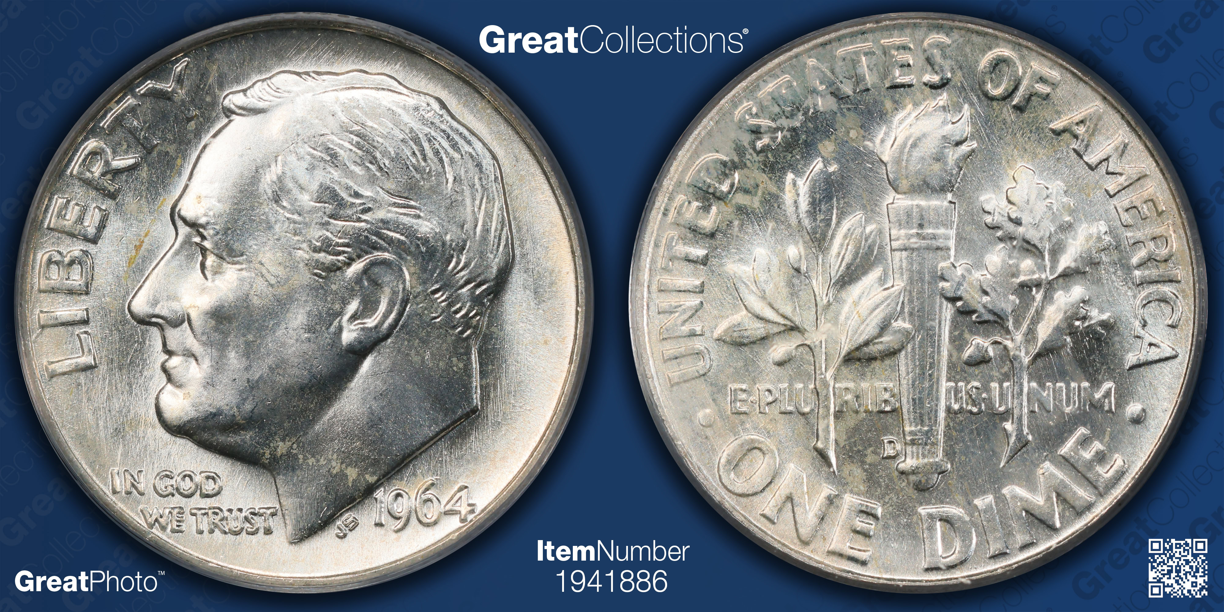 1964-D Roosevelt Dime PCGS MS-64 OGH (Doily) (Sample Slab) (Item ...