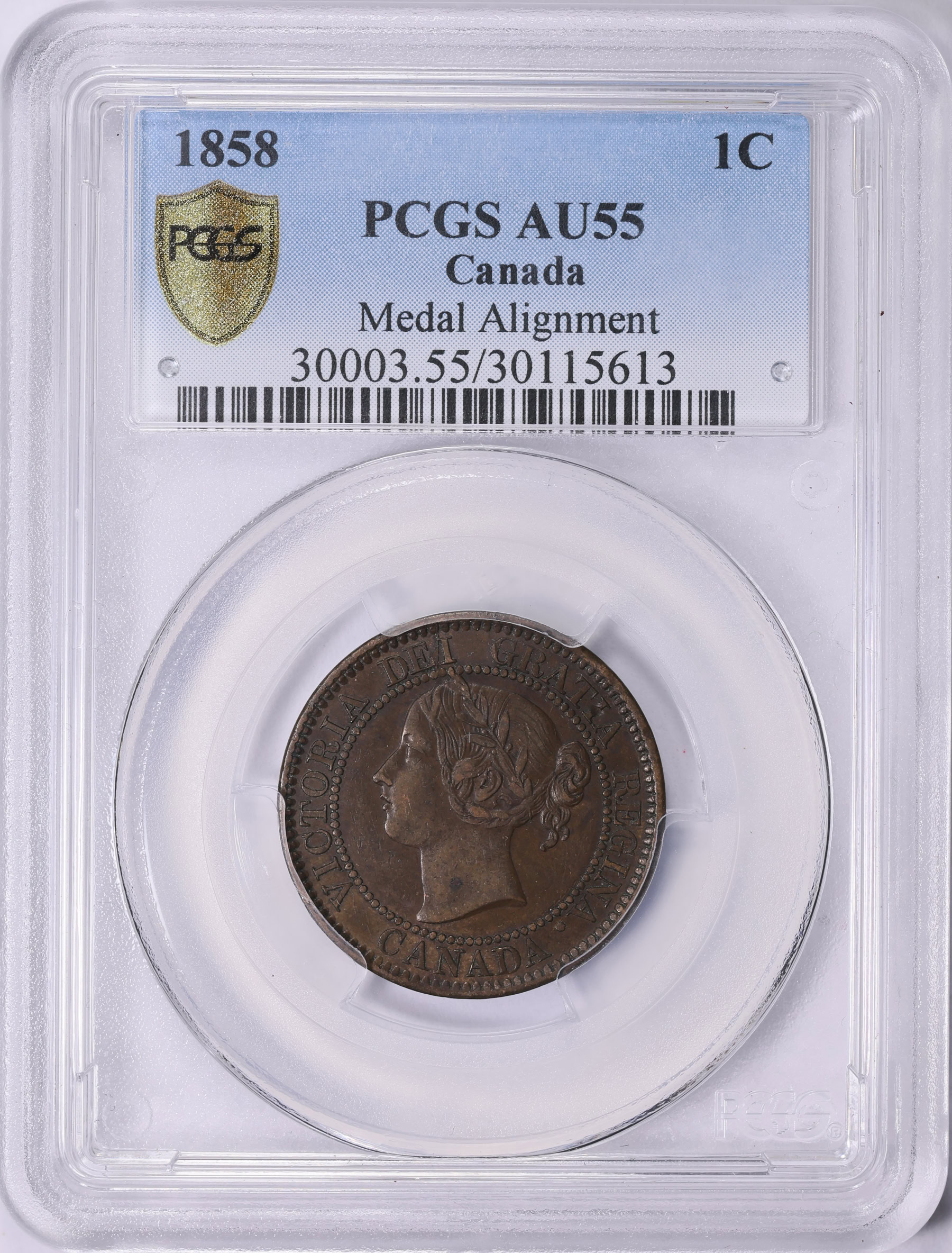Canada 1858 Cent Bronze Medal Alignment, Broken Vine KM-1 PCGS AU-55 ...