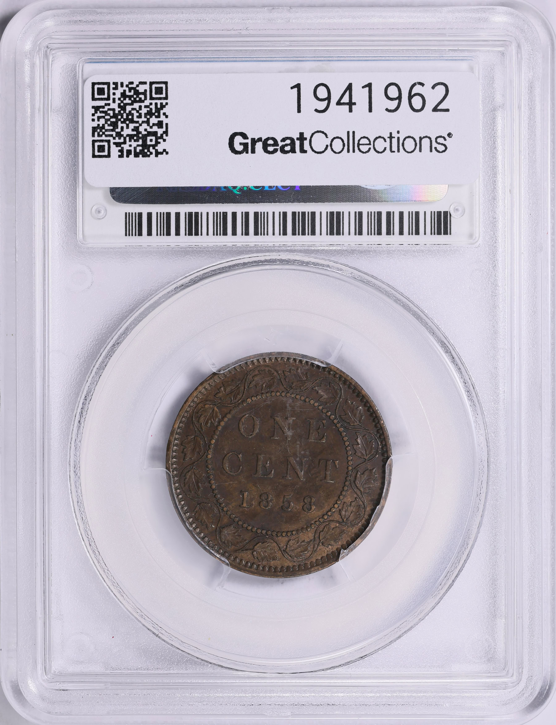 Canada 1858 Cent Bronze Medal Alignment, Broken Vine KM-1 PCGS AU-55 ...