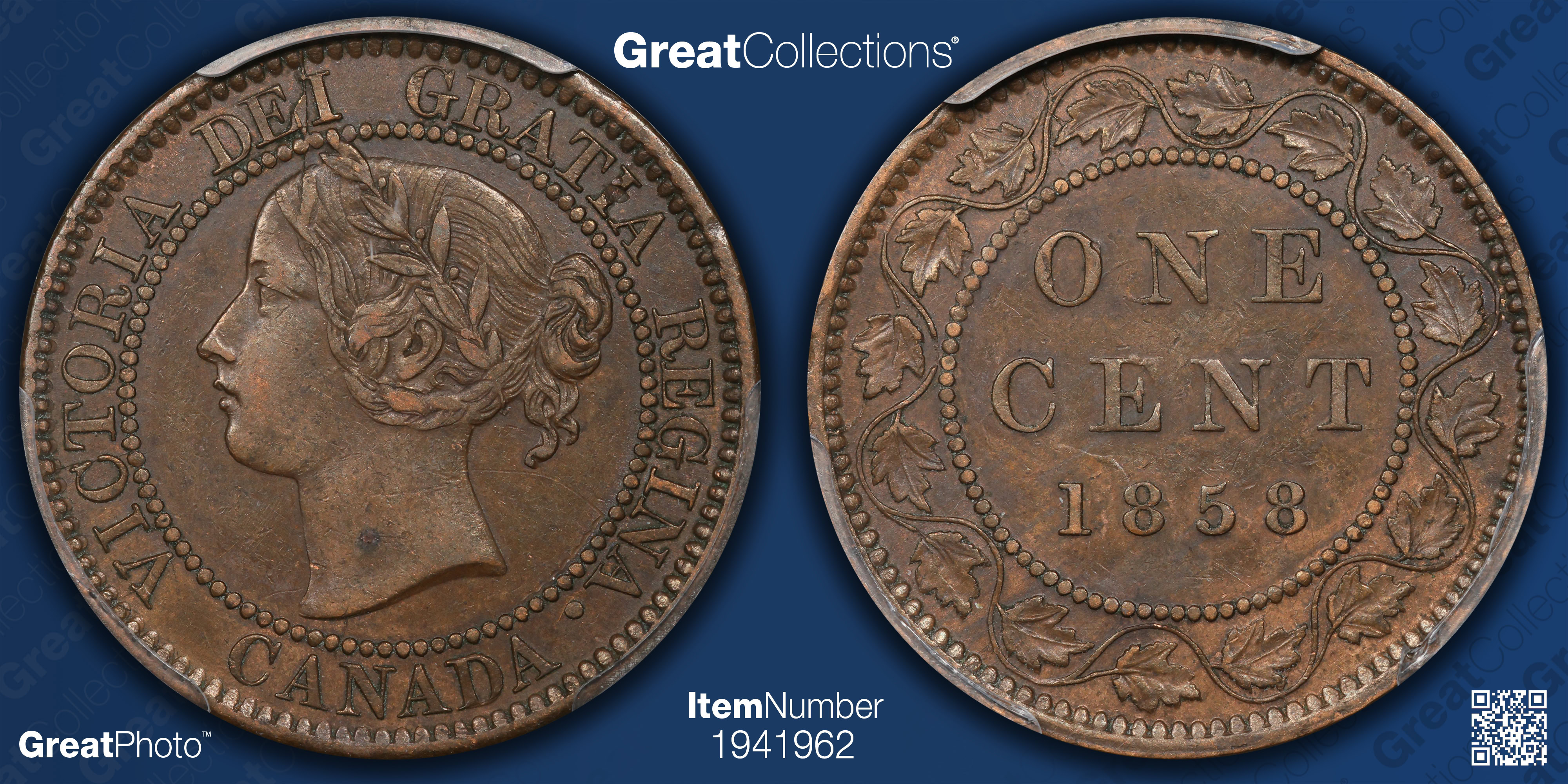 Canada 1858 Cent Bronze Medal Alignment, Broken Vine KM-1 PCGS AU-55 ...