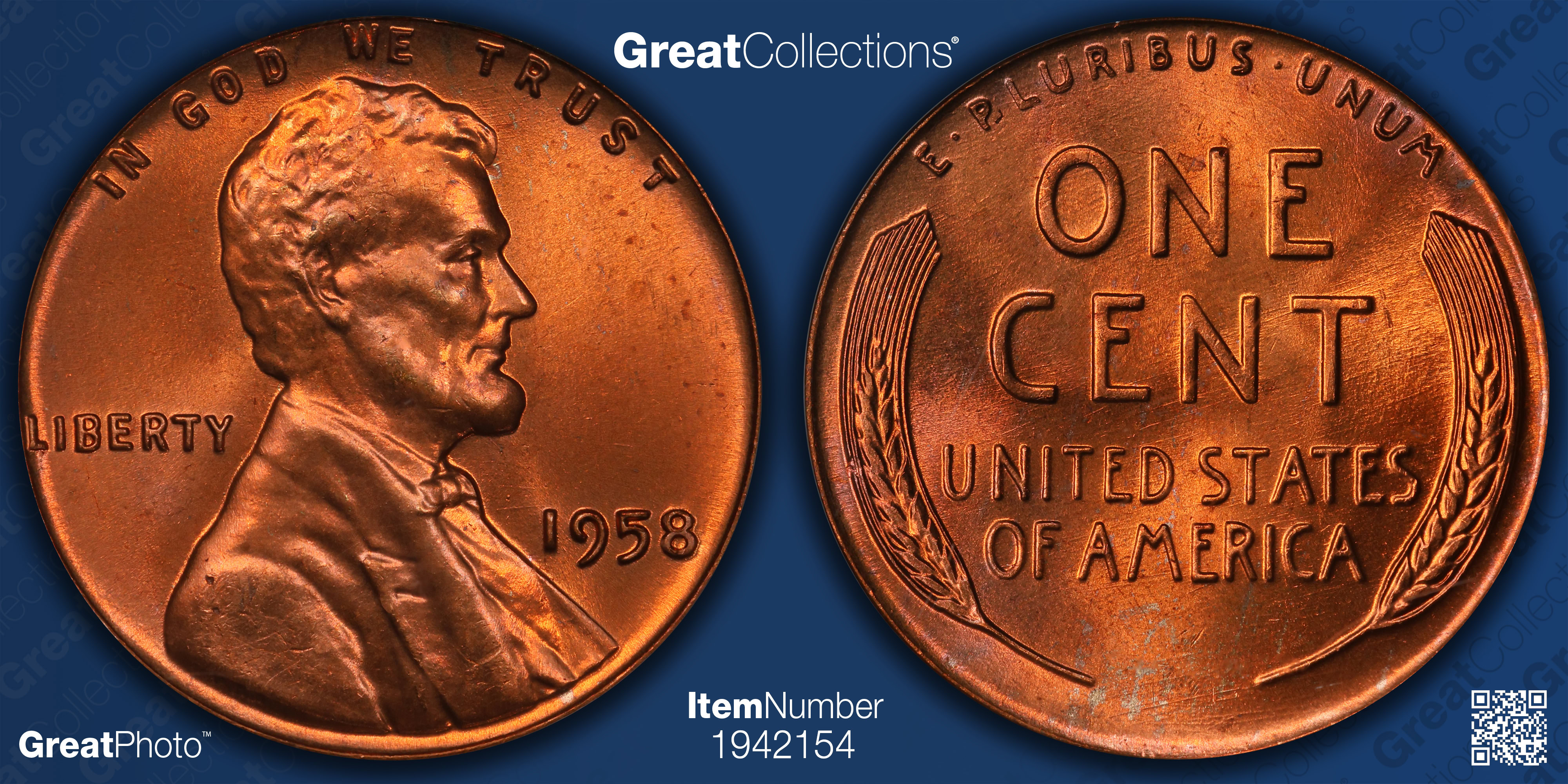 1958 Lincoln Cent PCGS MS-66 RD (Item 1942154) | GreatCollections Coin ...