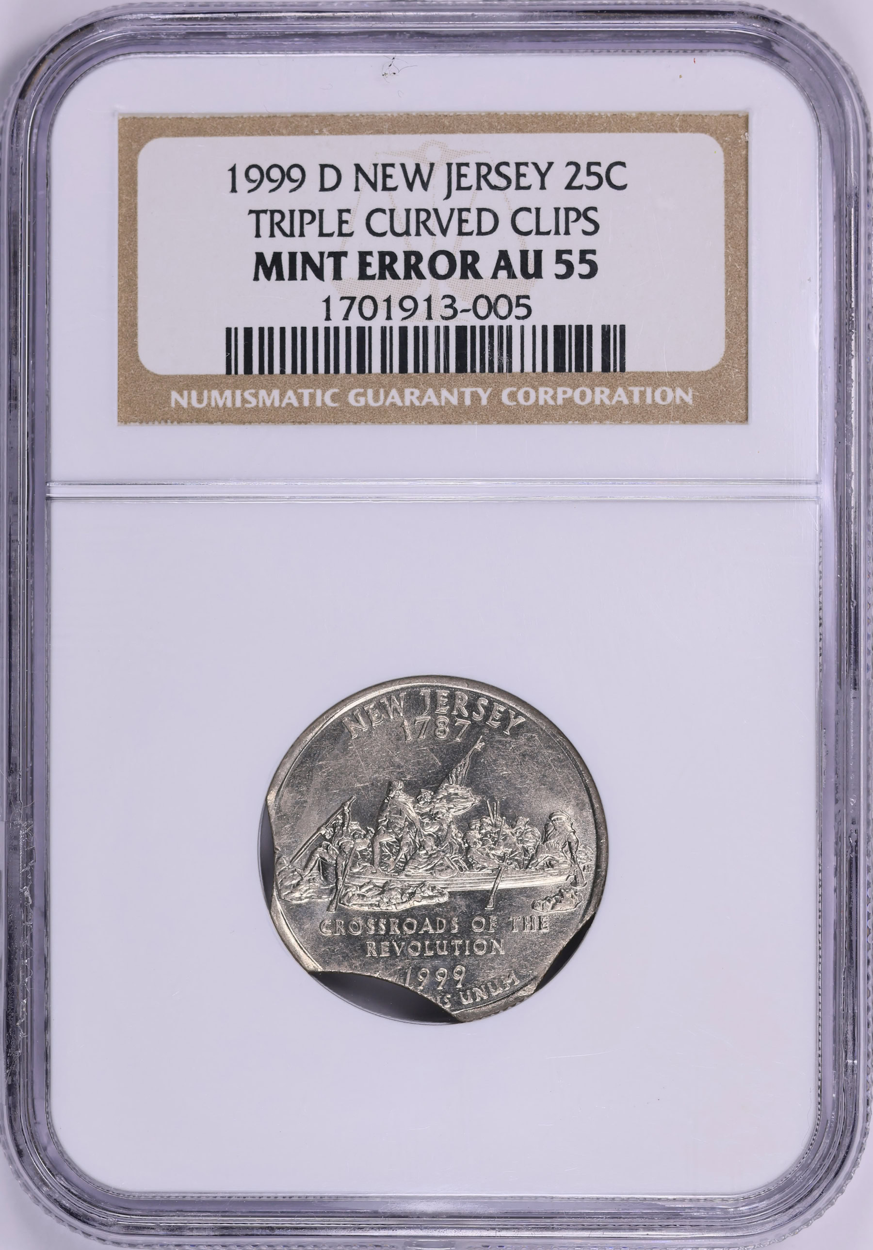 Mint Error 1999-D State Quarter New Jersey Triple Curved Clips NGC AU ...