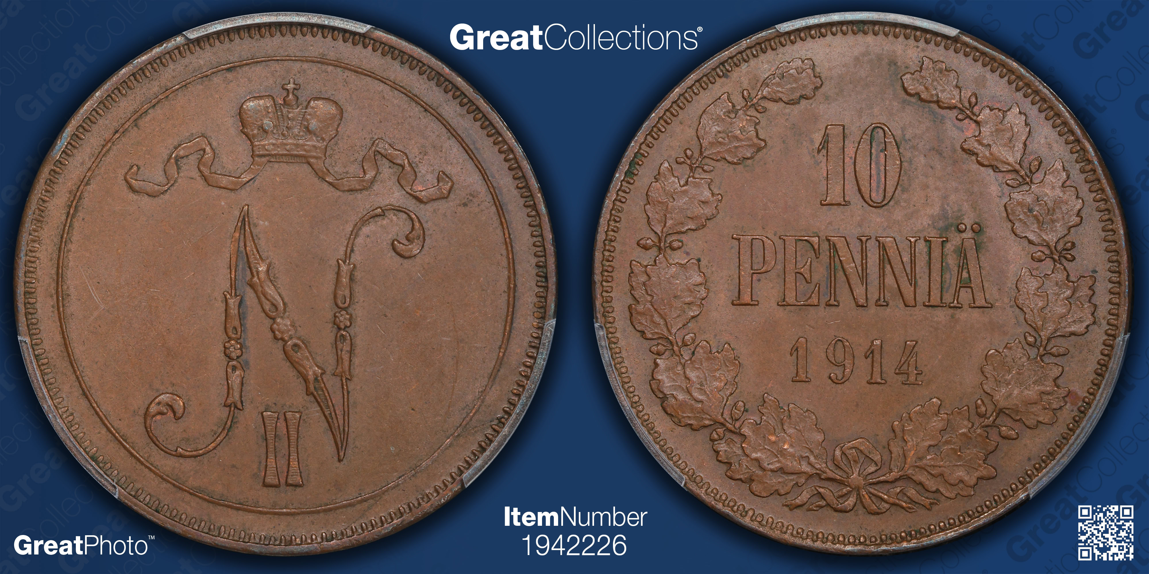 Finland 1914 10 Pennia PCGS MS-63 BN (Item 1942226) | GreatCollections ...