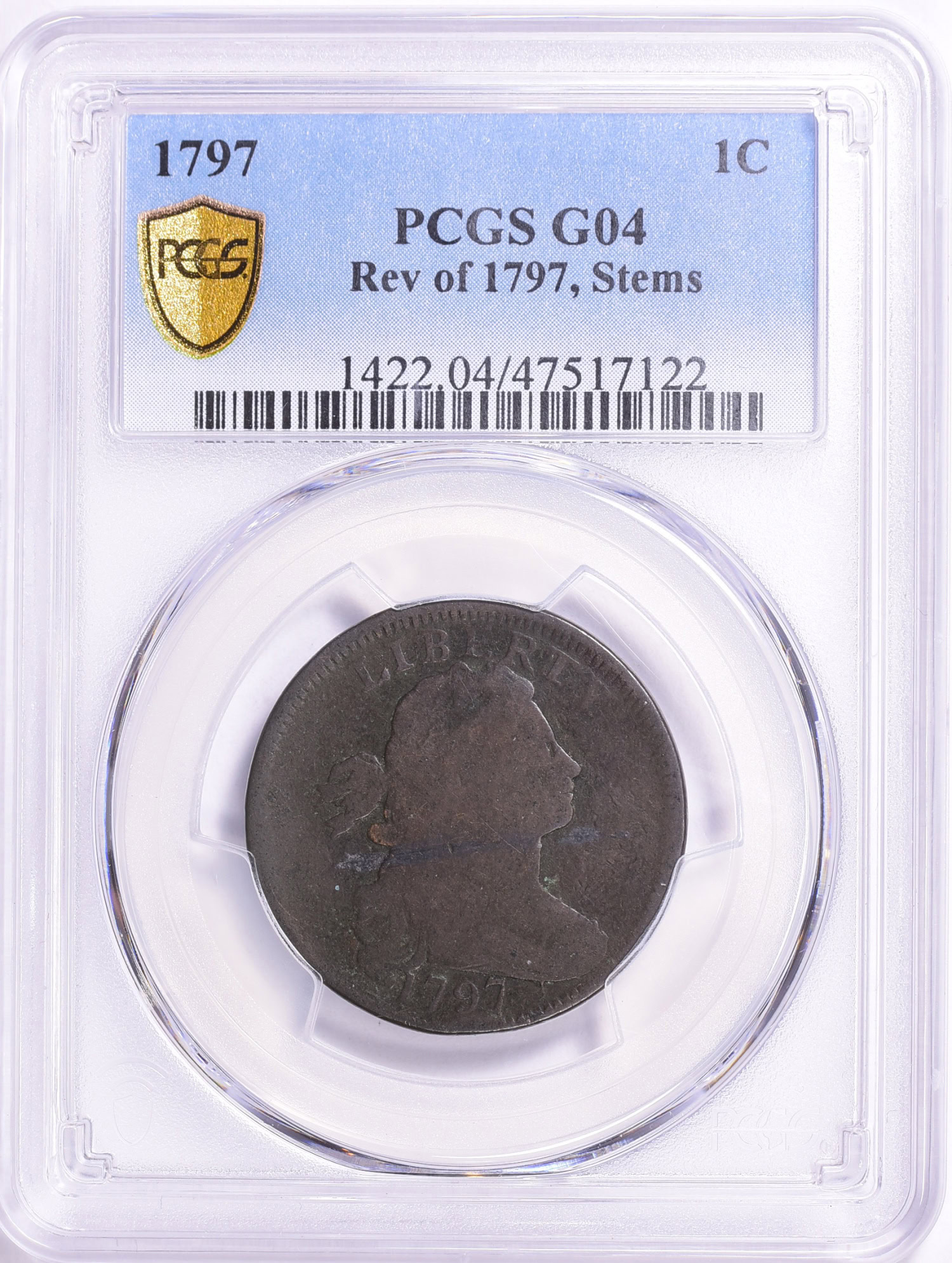 1797 Draped Bust Cent Reverse of 1797, Stems PCGS G-04 BN (Item 1942255 ...