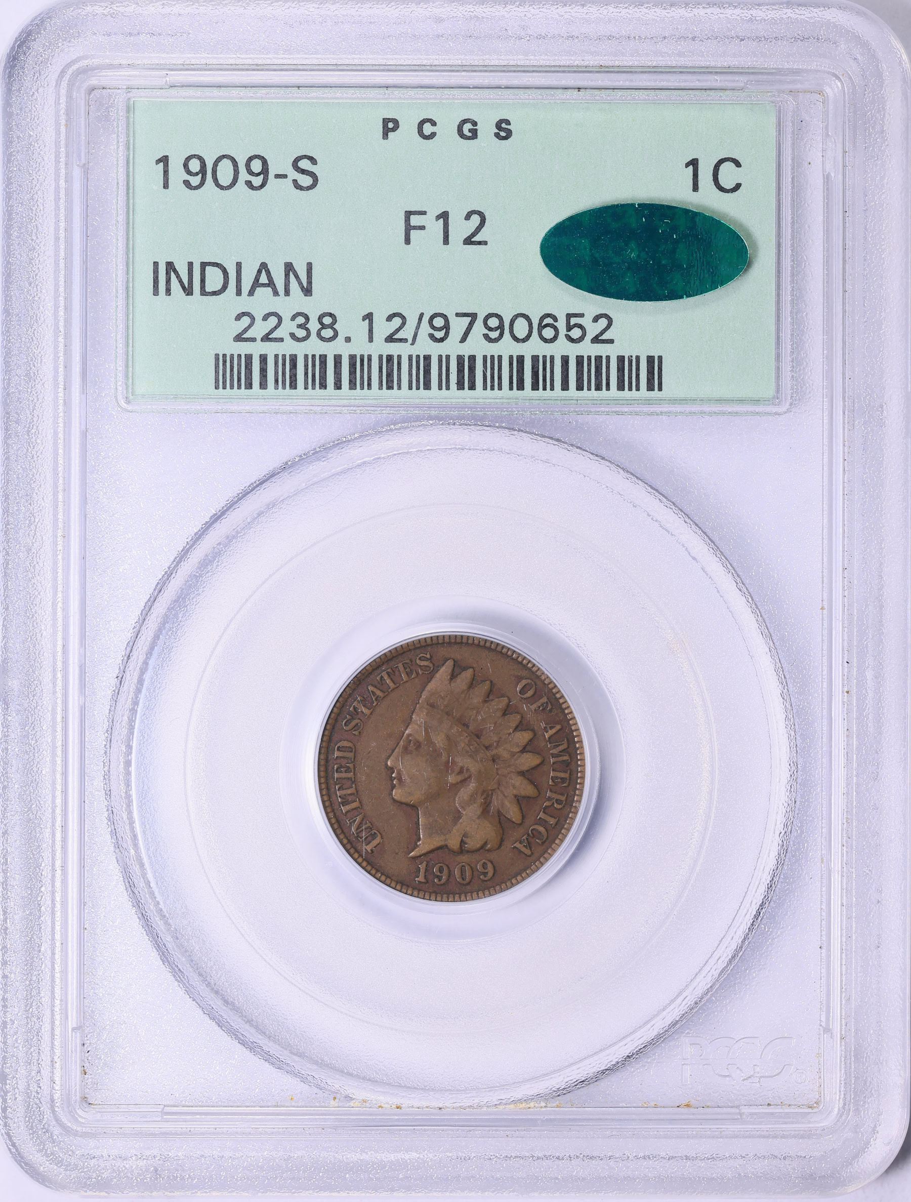 1909-S Indian Cent PCGS F-12 BN (CAC Green) OGH (Item 1942264 ...