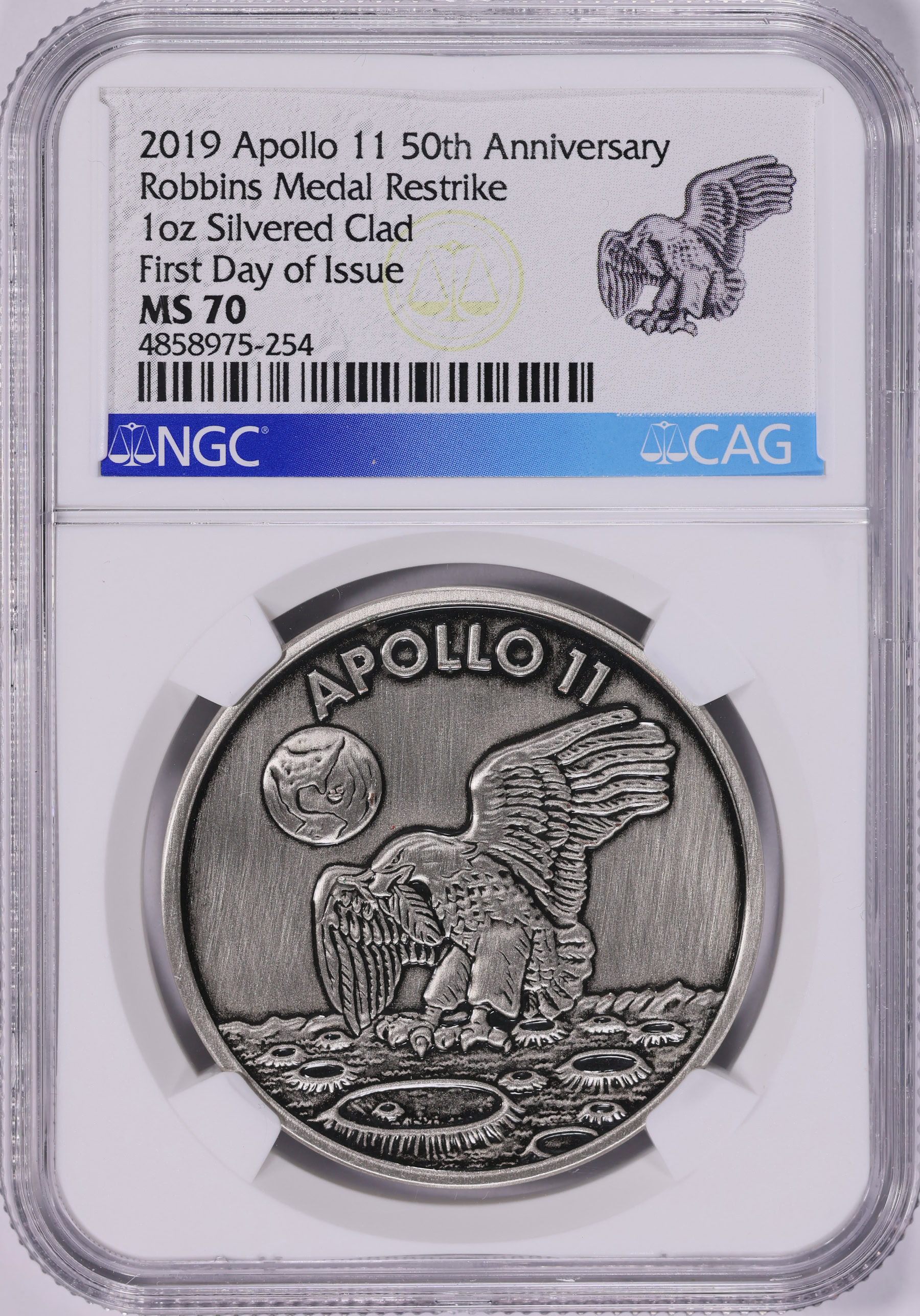 2019 Silvered Clad 1oz Apollo 11 50th Anniversary Robbins Medal ...