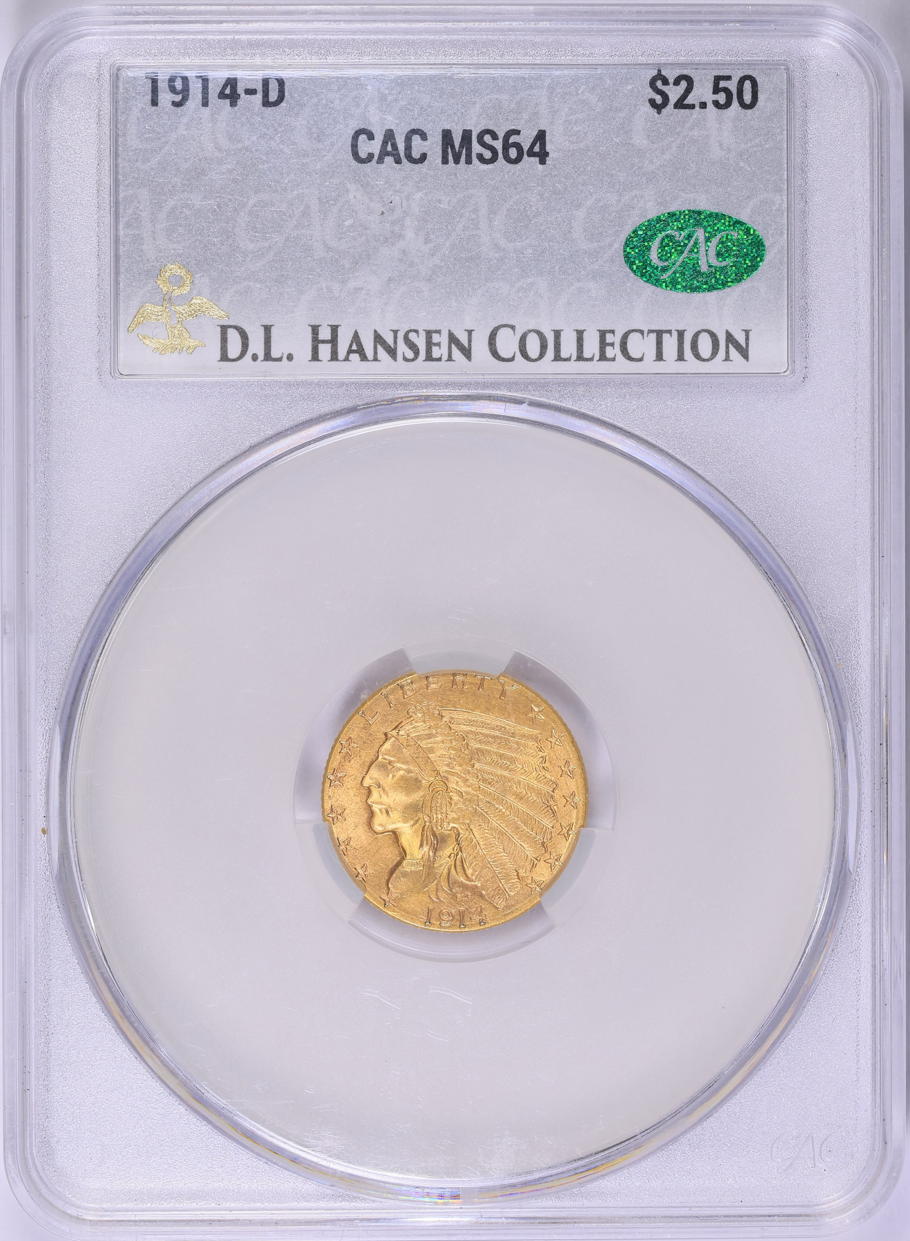 1914-D Indian Gold Quarter Eagle CACG MS-64 (D.L. Hansen Collection ...