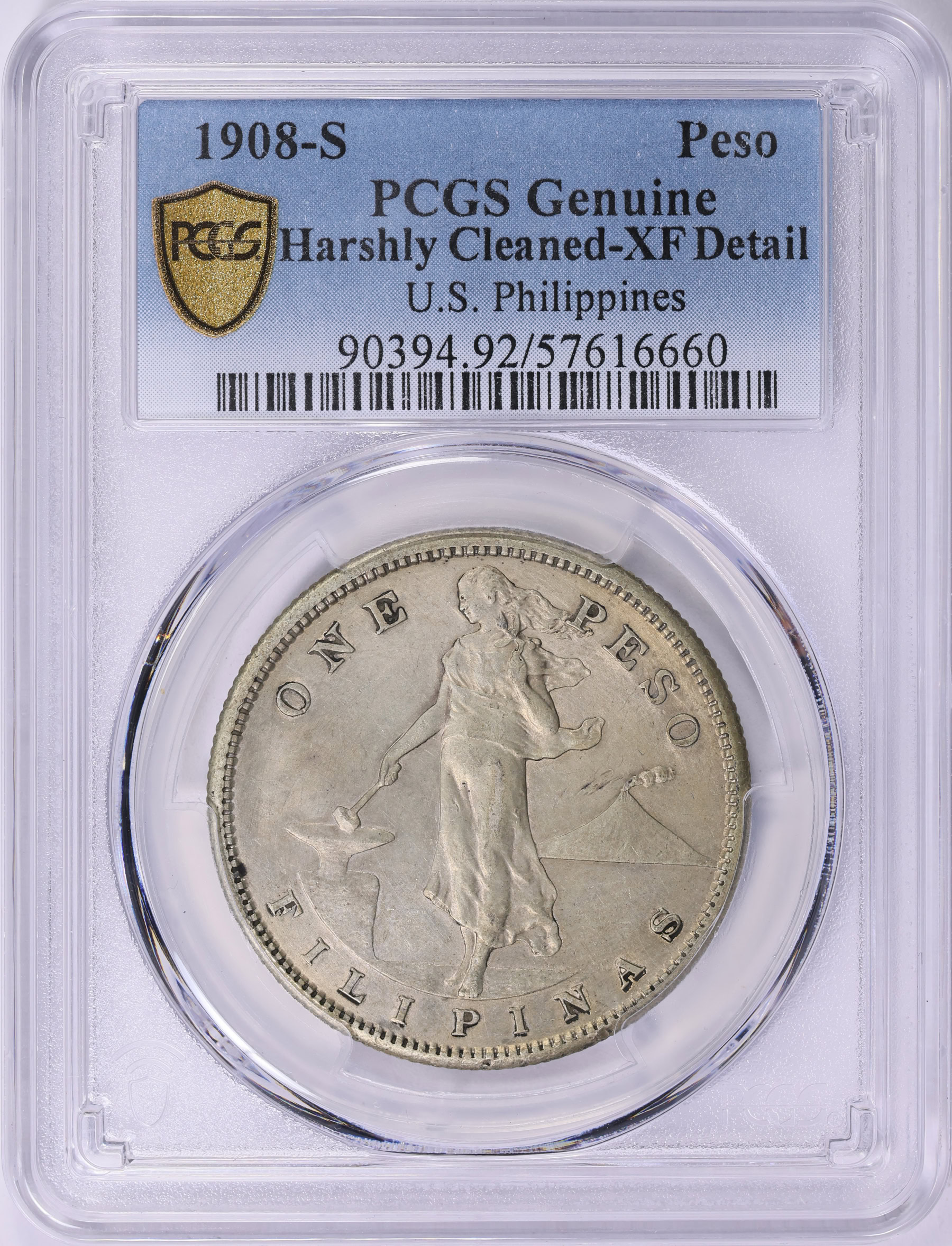 1908-S U.S. Philippines Peso PCGS Genuine XF Details (Item 1942571 ...