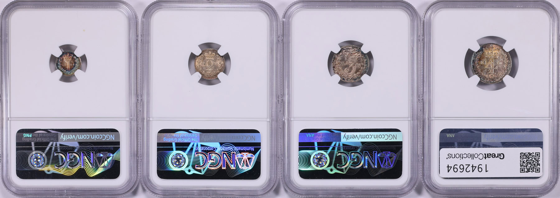 Great Britain 1850 Silver 1p, 2p, 3p & 4p Maundy Set KM-MD100 NGC Unc ...