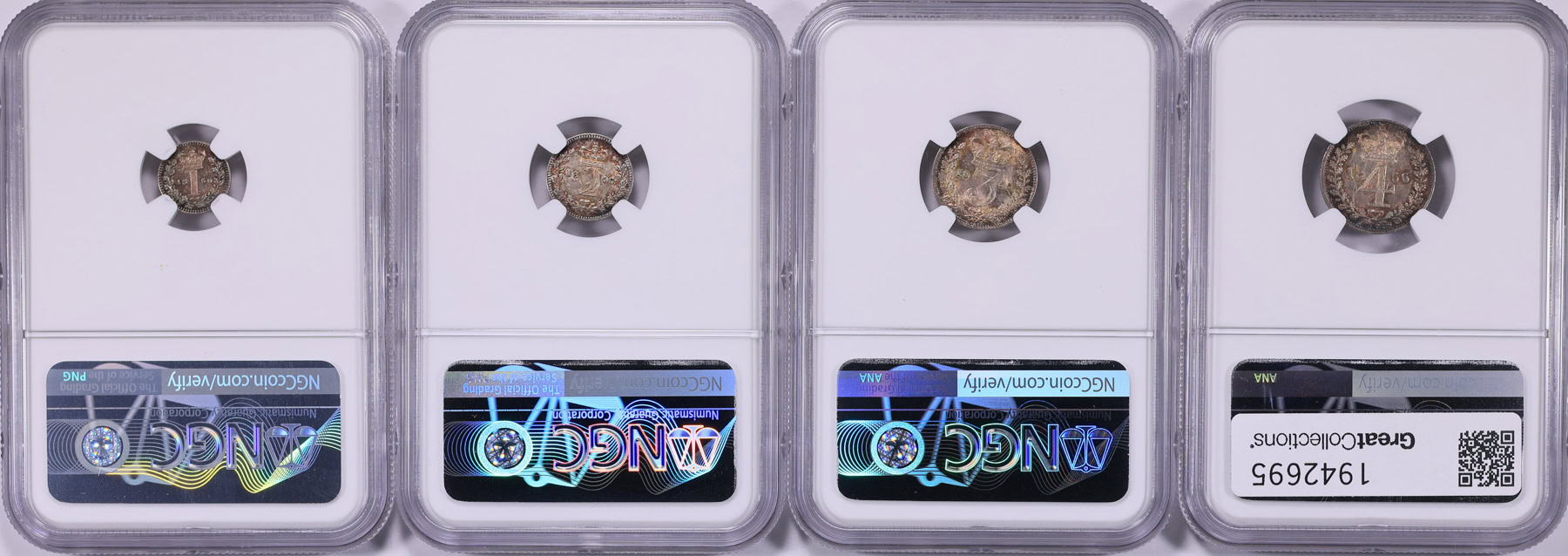 Great Britain 1856 Silver 1p, 2p, 3p & 4p Maundy Set KM-MDS107 NGC AU ...