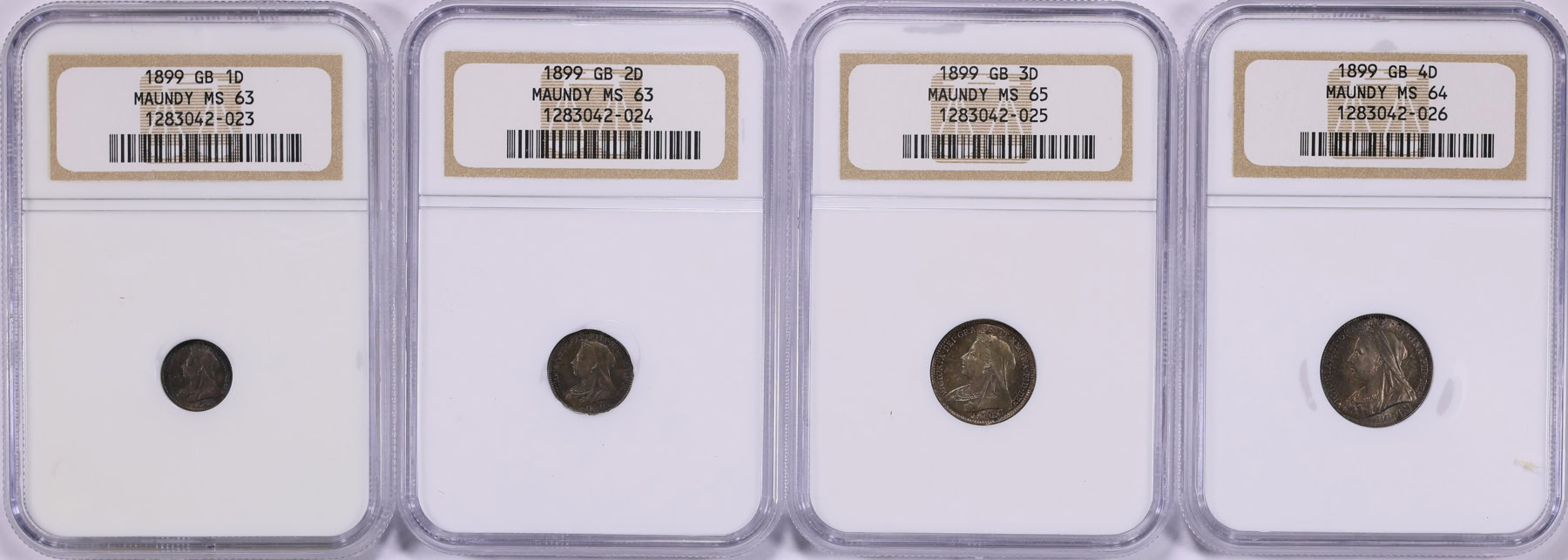 Great Britain 1899 Silver 1p, 2p, 3p & 4p Maundy Set KM-MDS155 NGC MS ...