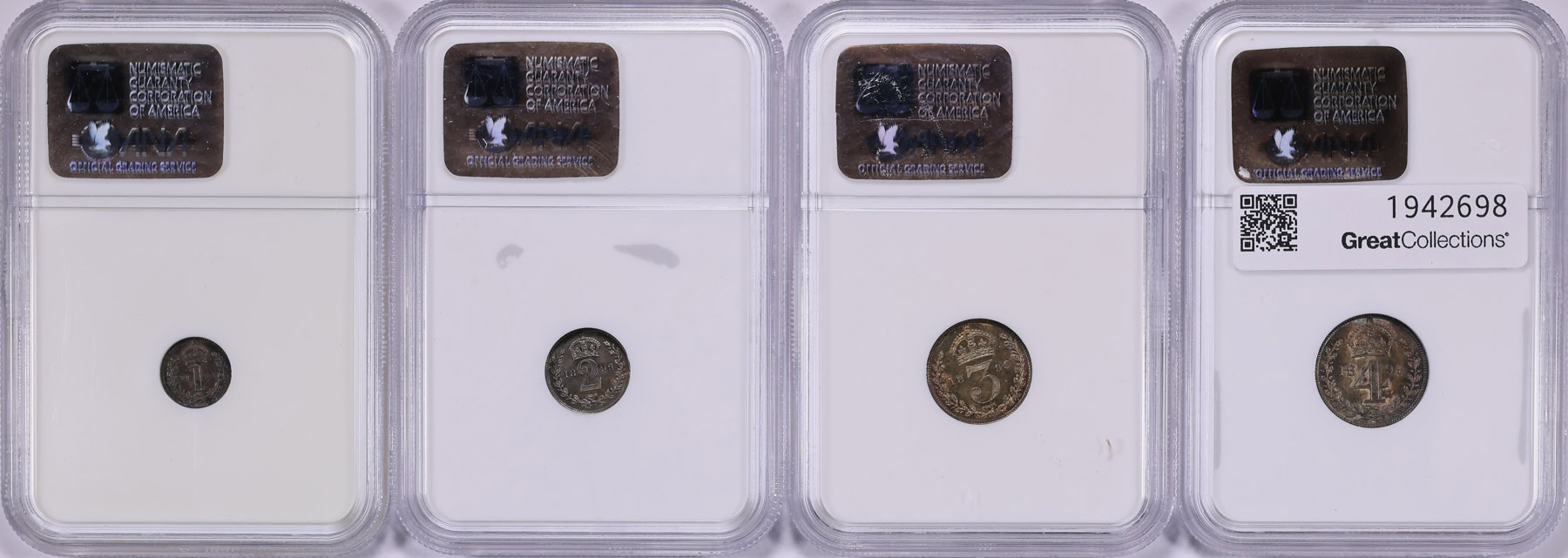 Great Britain 1899 Silver 1p, 2p, 3p & 4p Maundy Set KM-MDS155 NGC MS ...