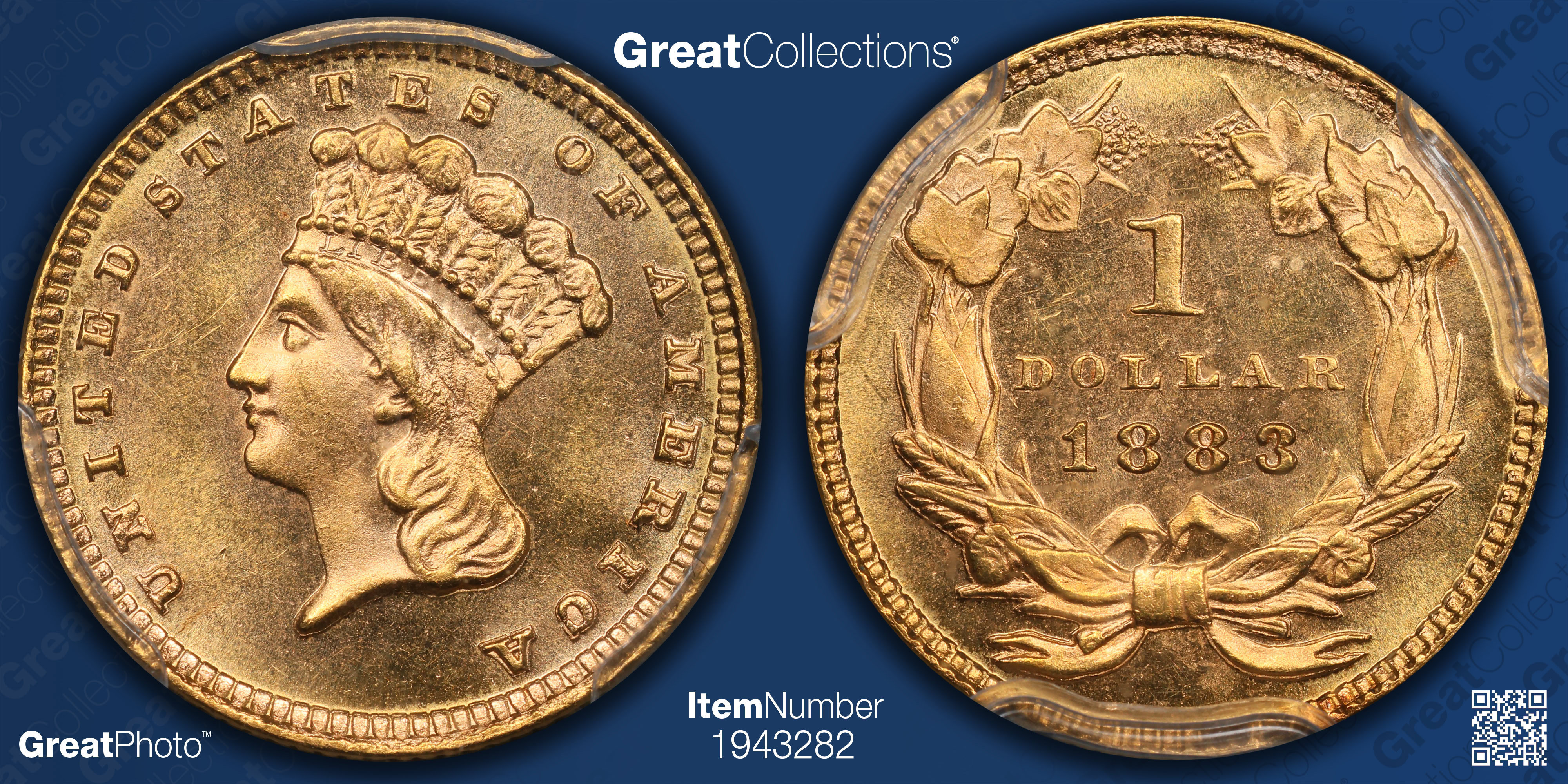 1883 Indian Princess Gold Dollar PCGS MS-65 (CAC Green) (Item 1943282 ...