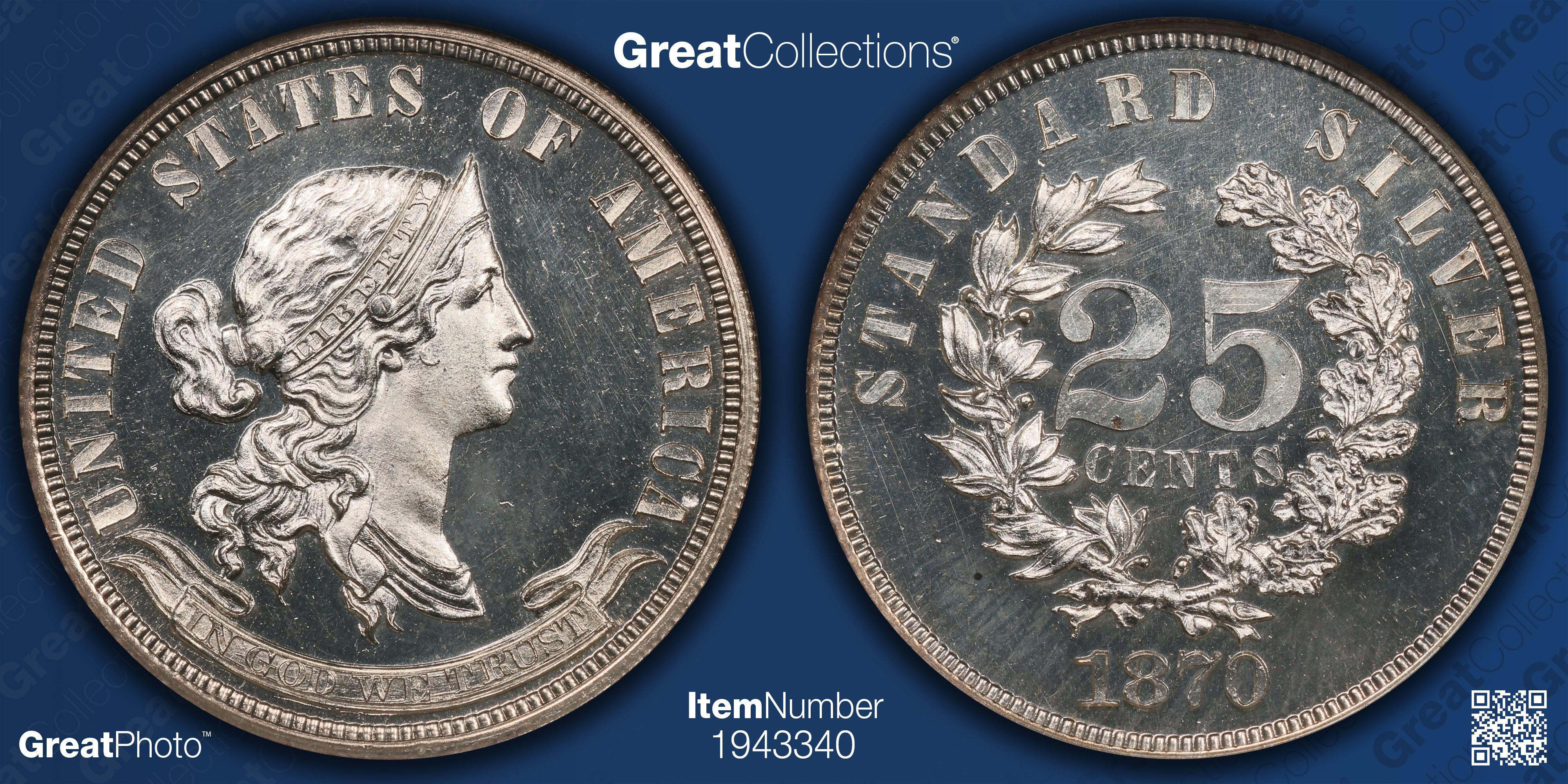 Pattern 1870 25c J-912 NGC Proof-66 CAMEO (Item 1943340 ...