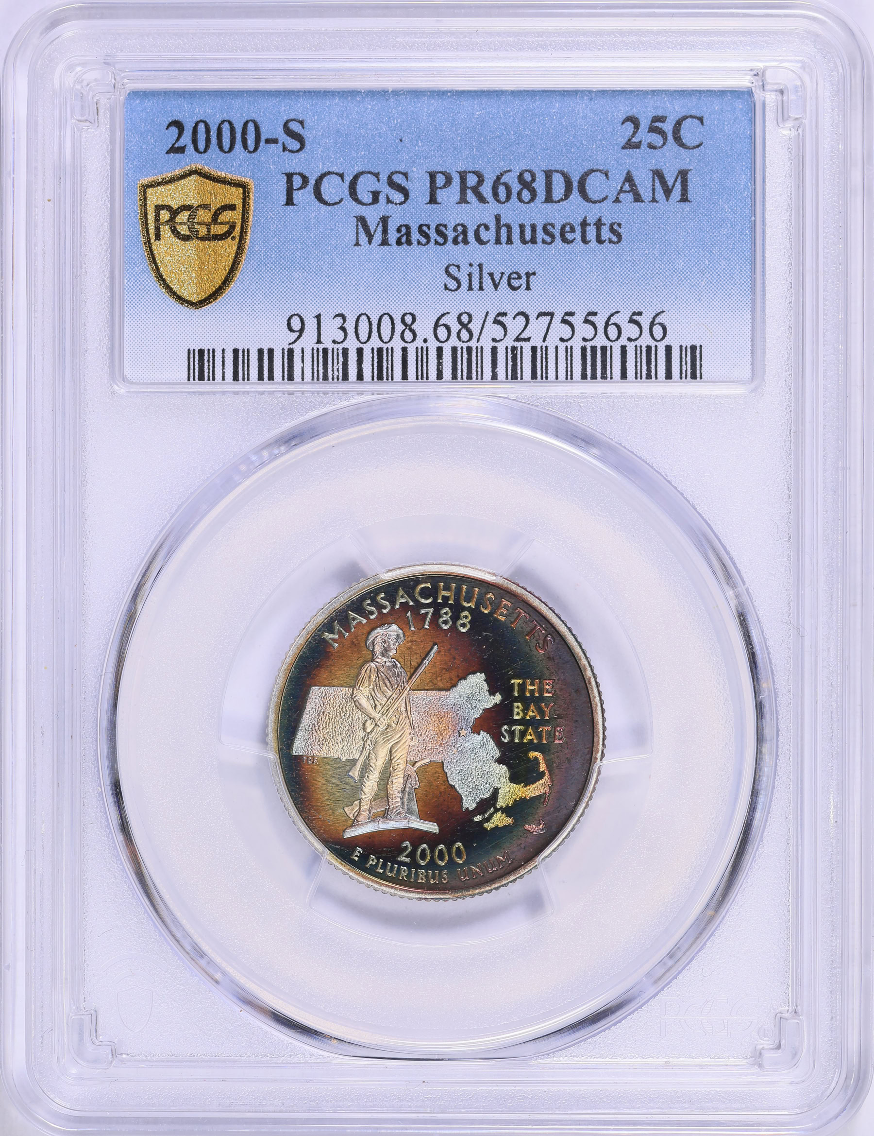 2000-S State Quarter Massachusetts Silver PCGS Proof-68 DCAM (Toned ...