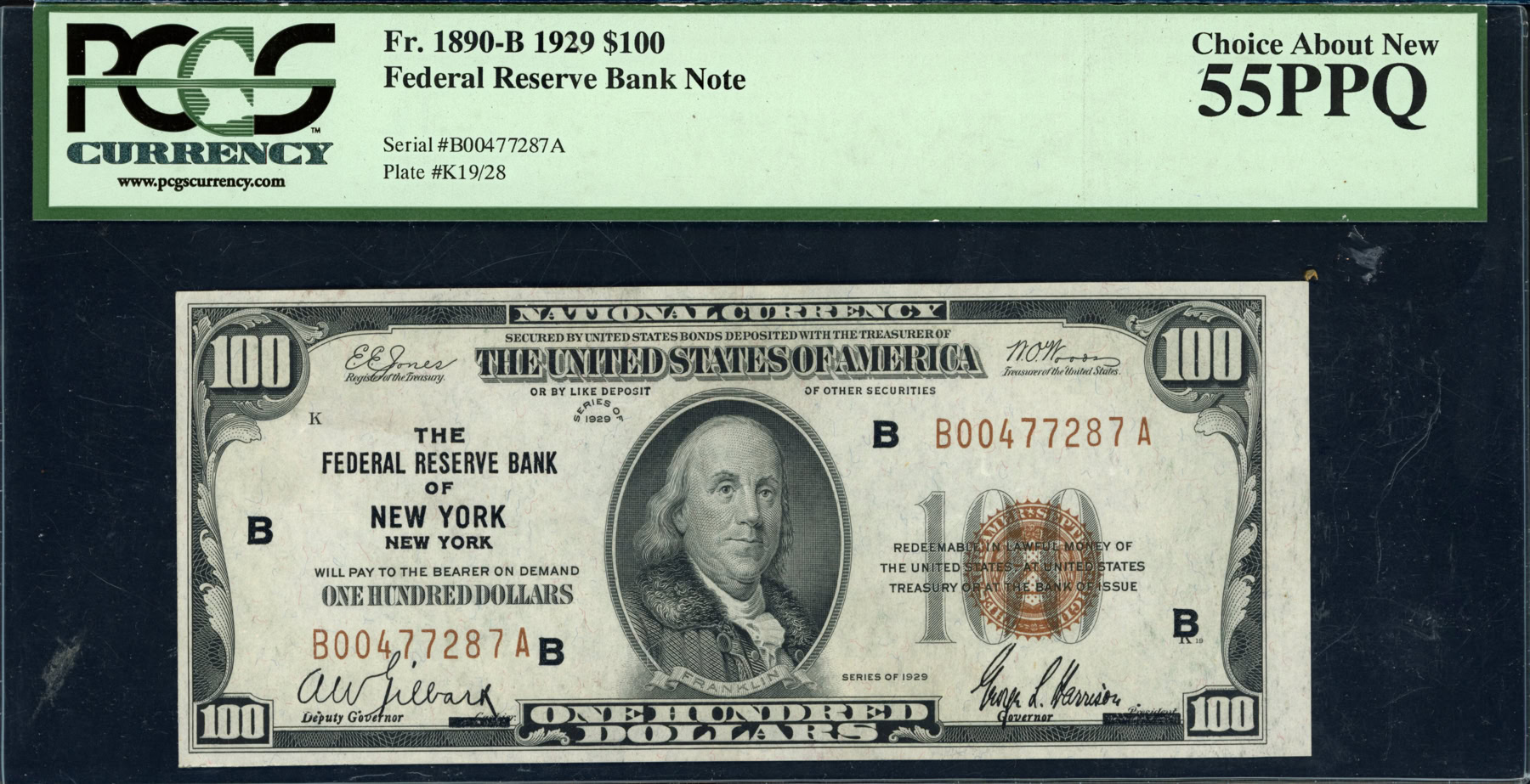 Fr. 1890-B (BA Block) 1929 $100 New York Federal Reserve Bank Note ...