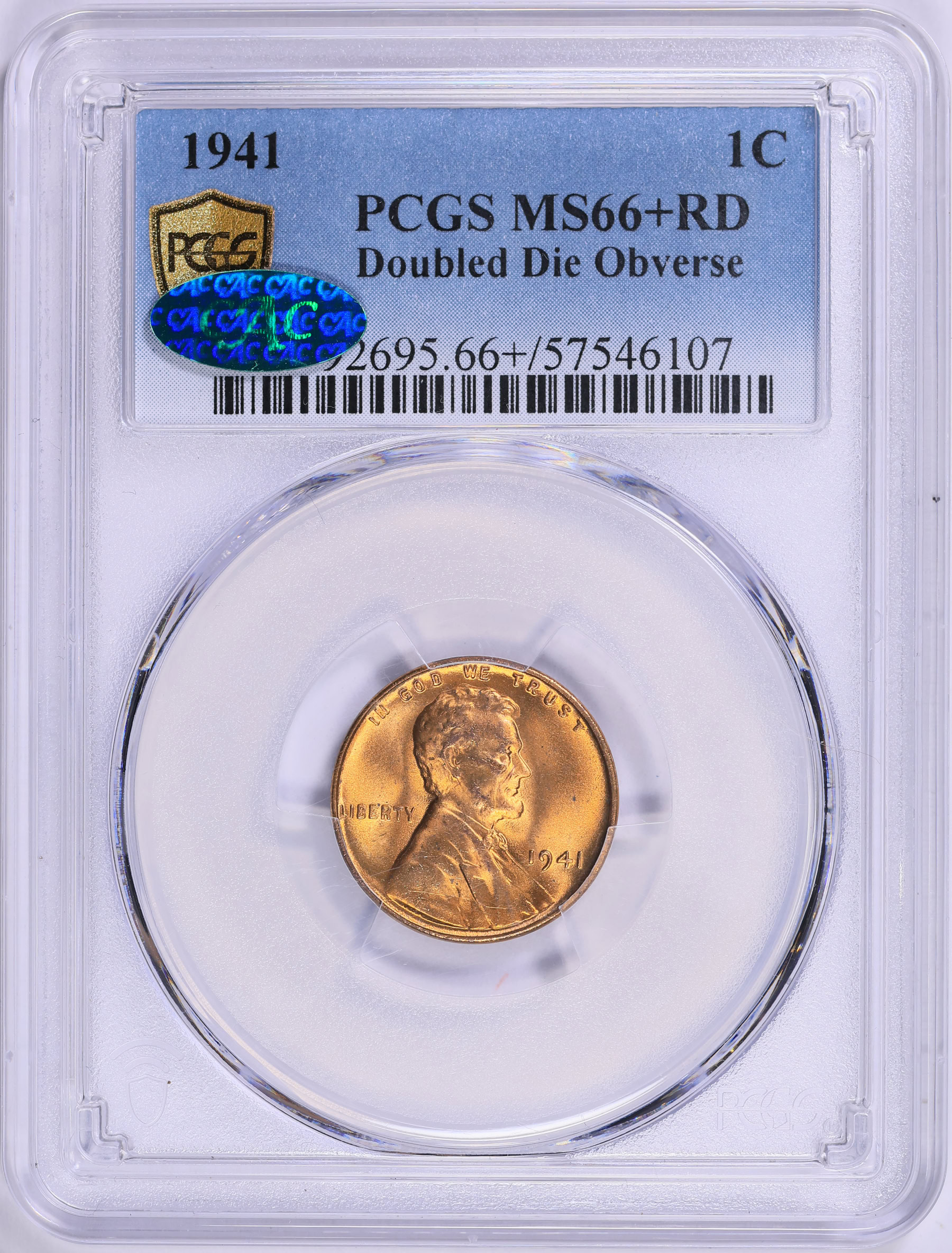 1941 Lincoln Cent Doubled Die Obverse PCGS MS-66+ RD (CAC Green) (Item 1943617 ...