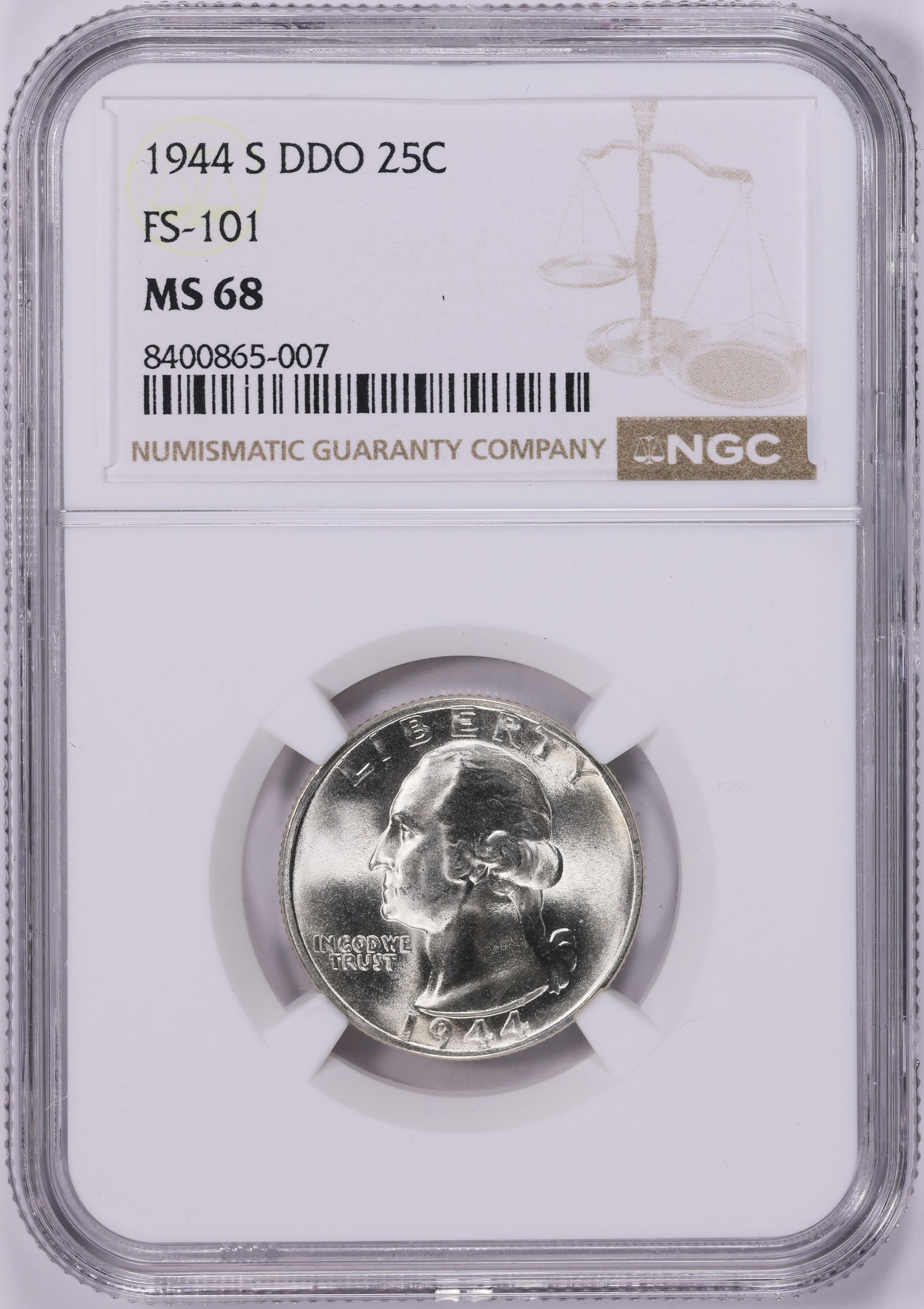 1944-S Washington Quarter Doubled Die Obverse FS-101 NGC MS-68 (Item ...