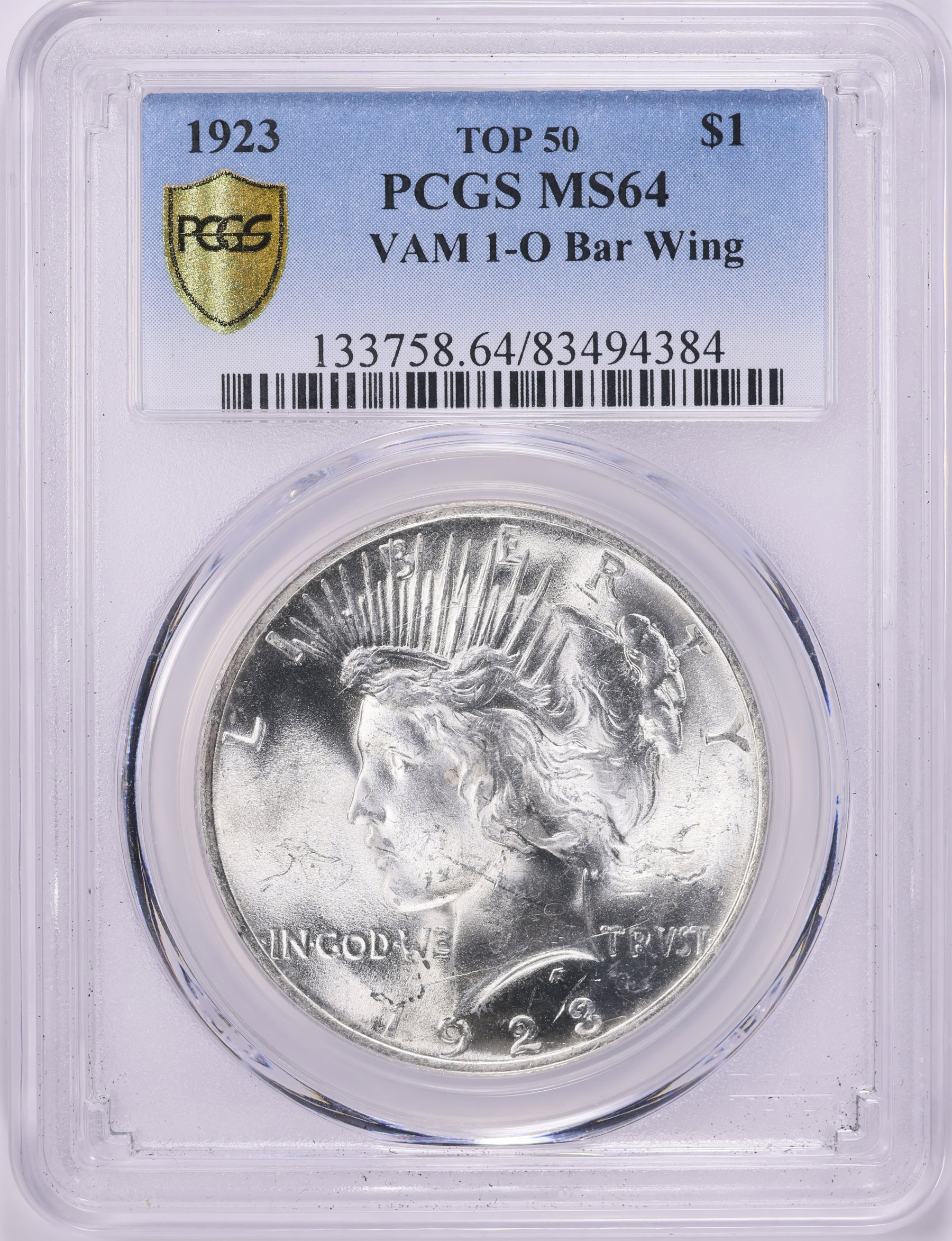1923 Peace Silver Dollar Bar Wing VAM-1-O *Top 50* PCGS MS-64 (Item 1943857) | GreatCollections ...