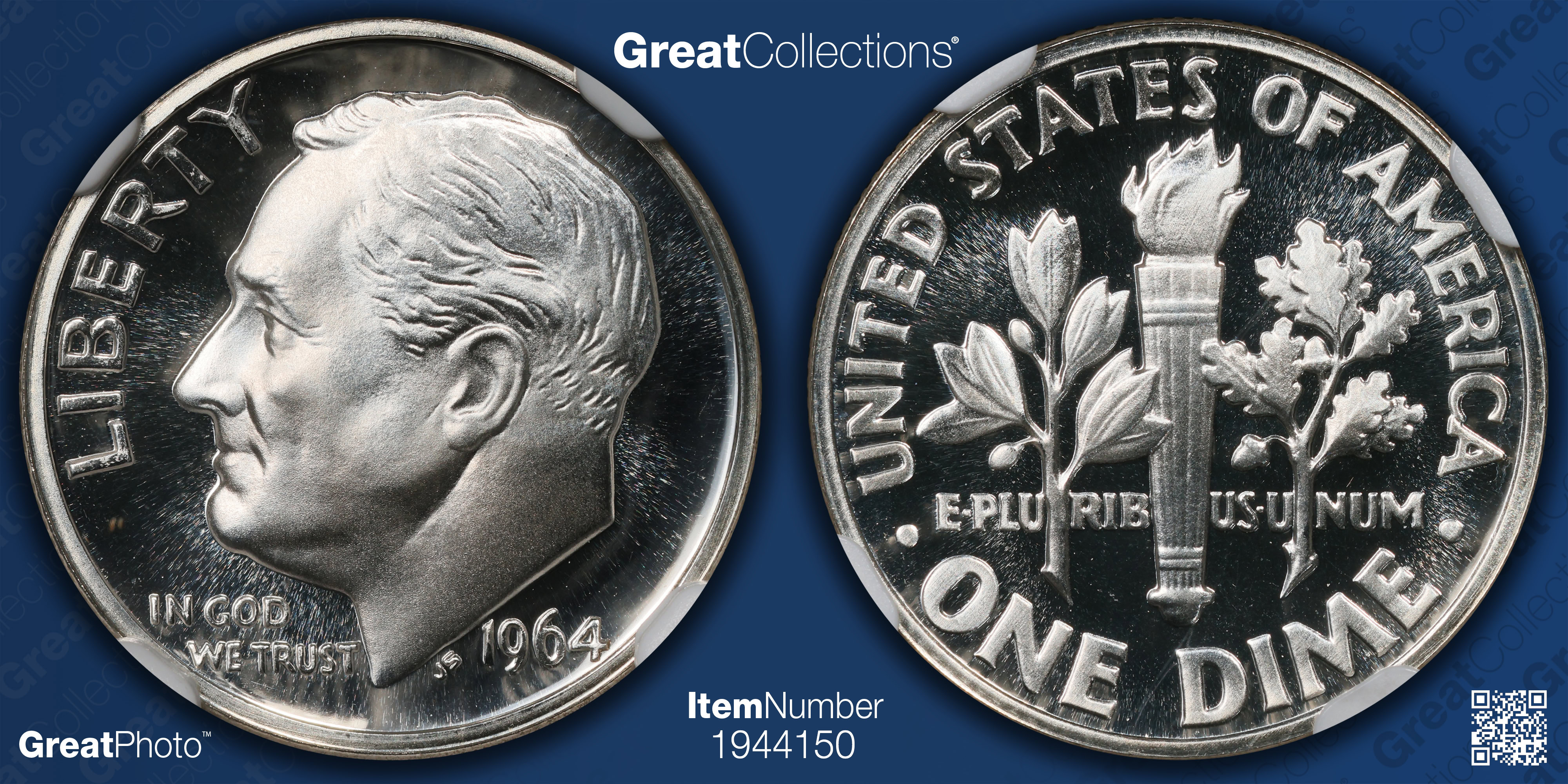 1964 Roosevelt Dime Blunt 9 NGC Proof-69 ★ CAMEO | NGC Cert #6973430 ...