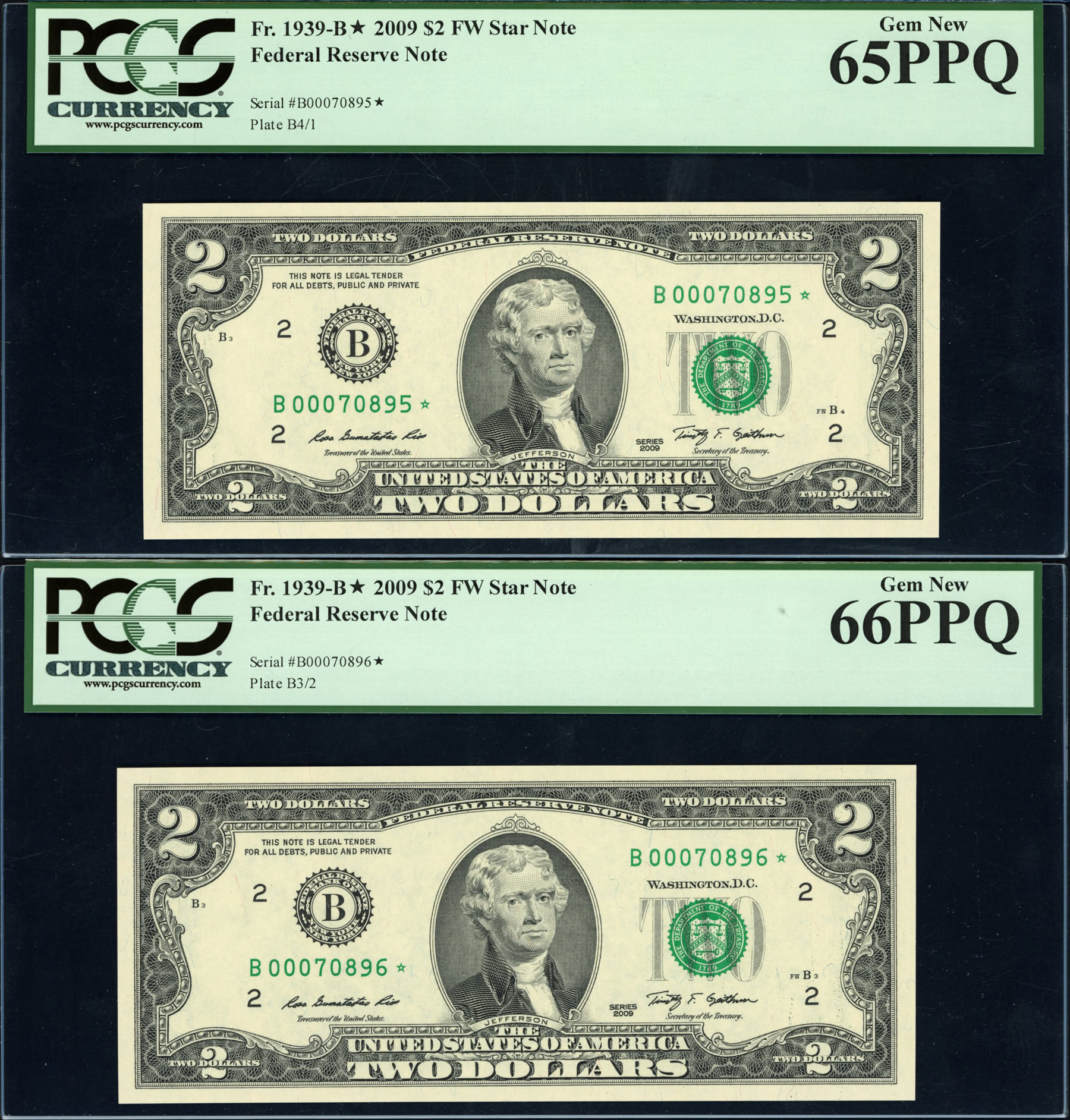 Fr. 1939-B* (B* Block) 2009 $2 New York Federal Reserve Star Notes ...
