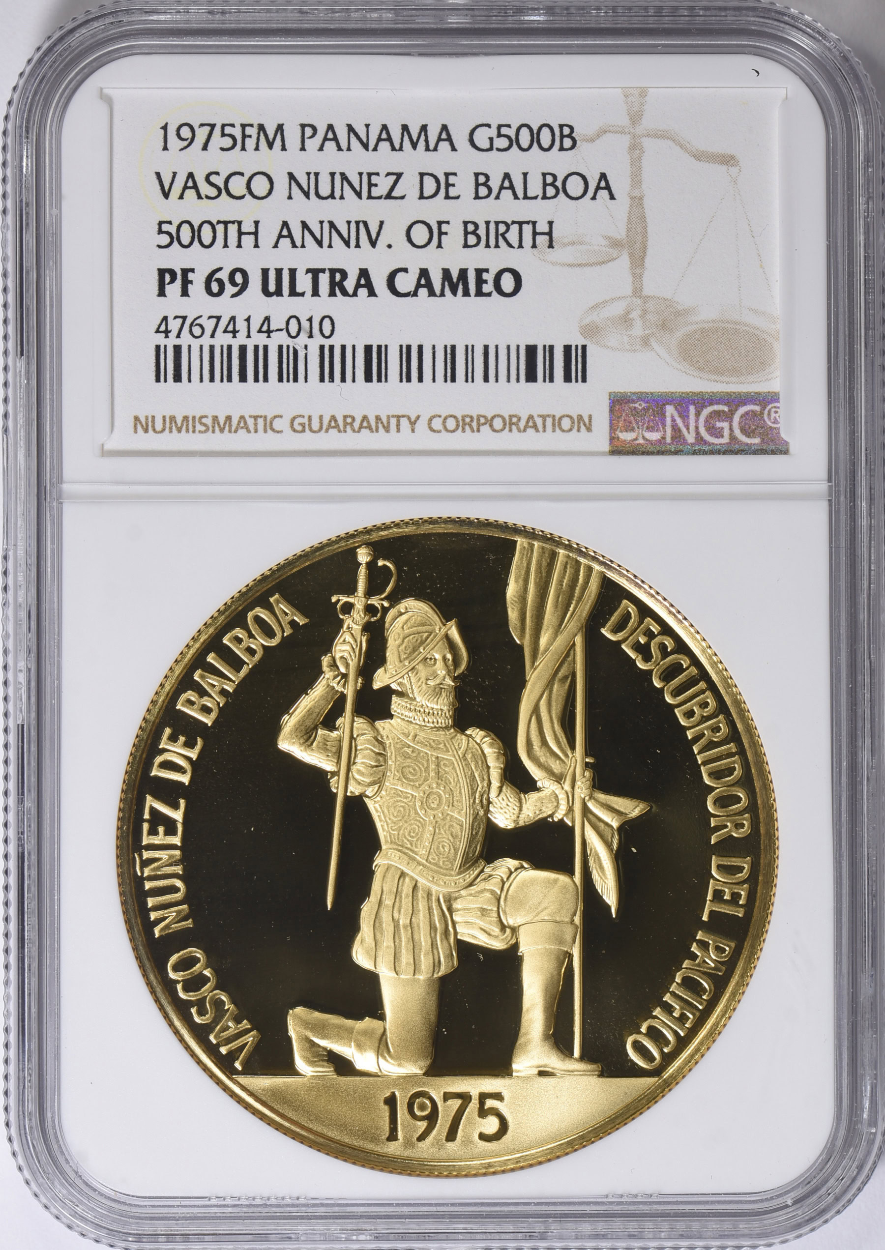 Panama 1975-FM Gold 500 Balboas 500th Anniversary of Vasco Nunez de ...