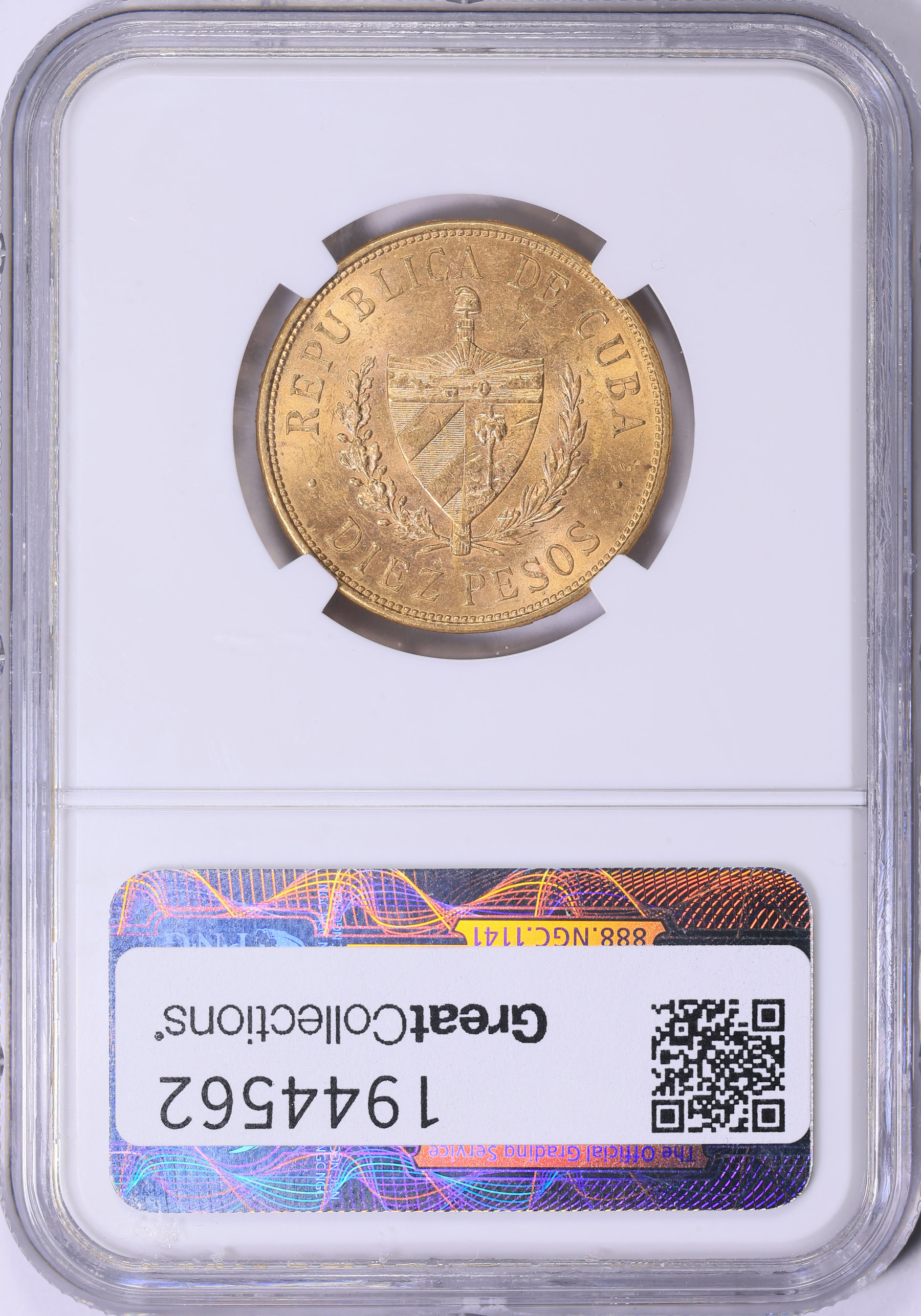 Cuba 1916 Gold 10 Pesos KM-20 NGC MS-60 (AGW = 0.4838 oz.) (Item ...