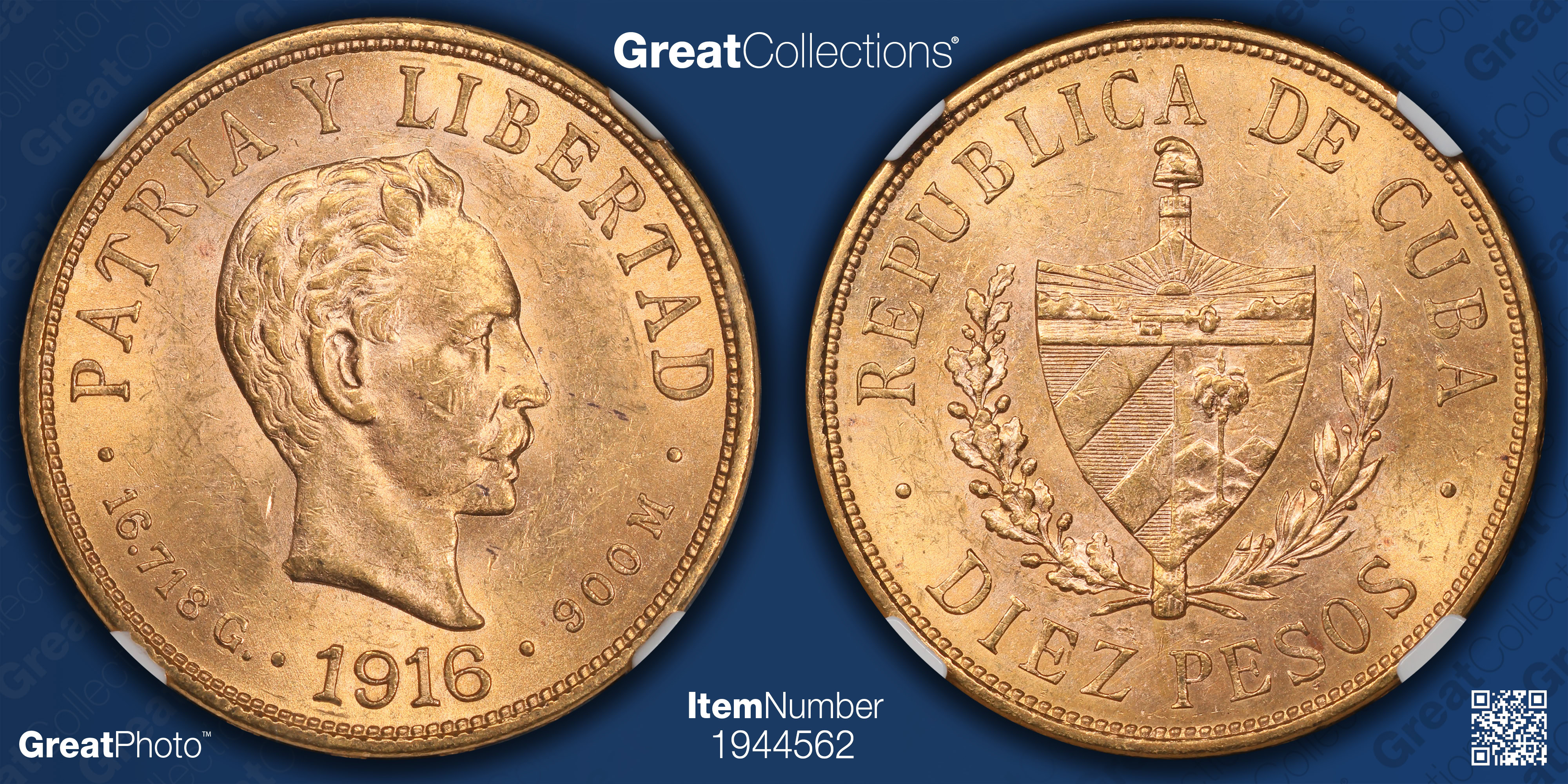 Cuba 1916 Gold 10 Pesos KM-20 NGC MS-60 (AGW = 0.4838 oz.) (Item ...