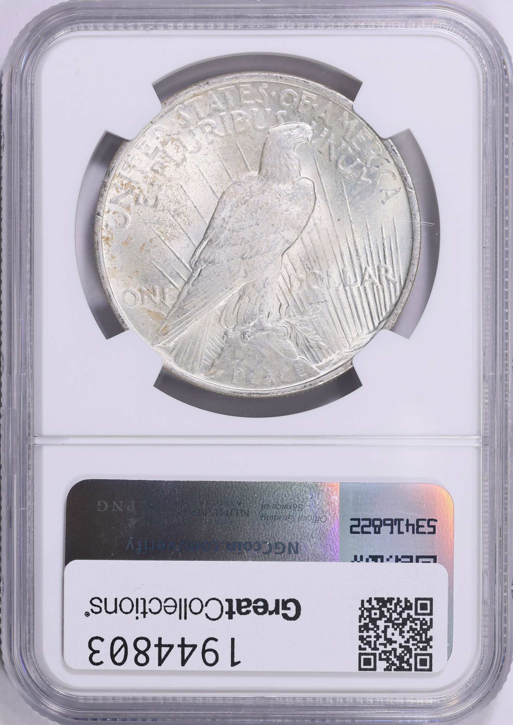 1923 Peace Silver Dollar NGC MS-63 (Item 1944803) | GreatCollections ...