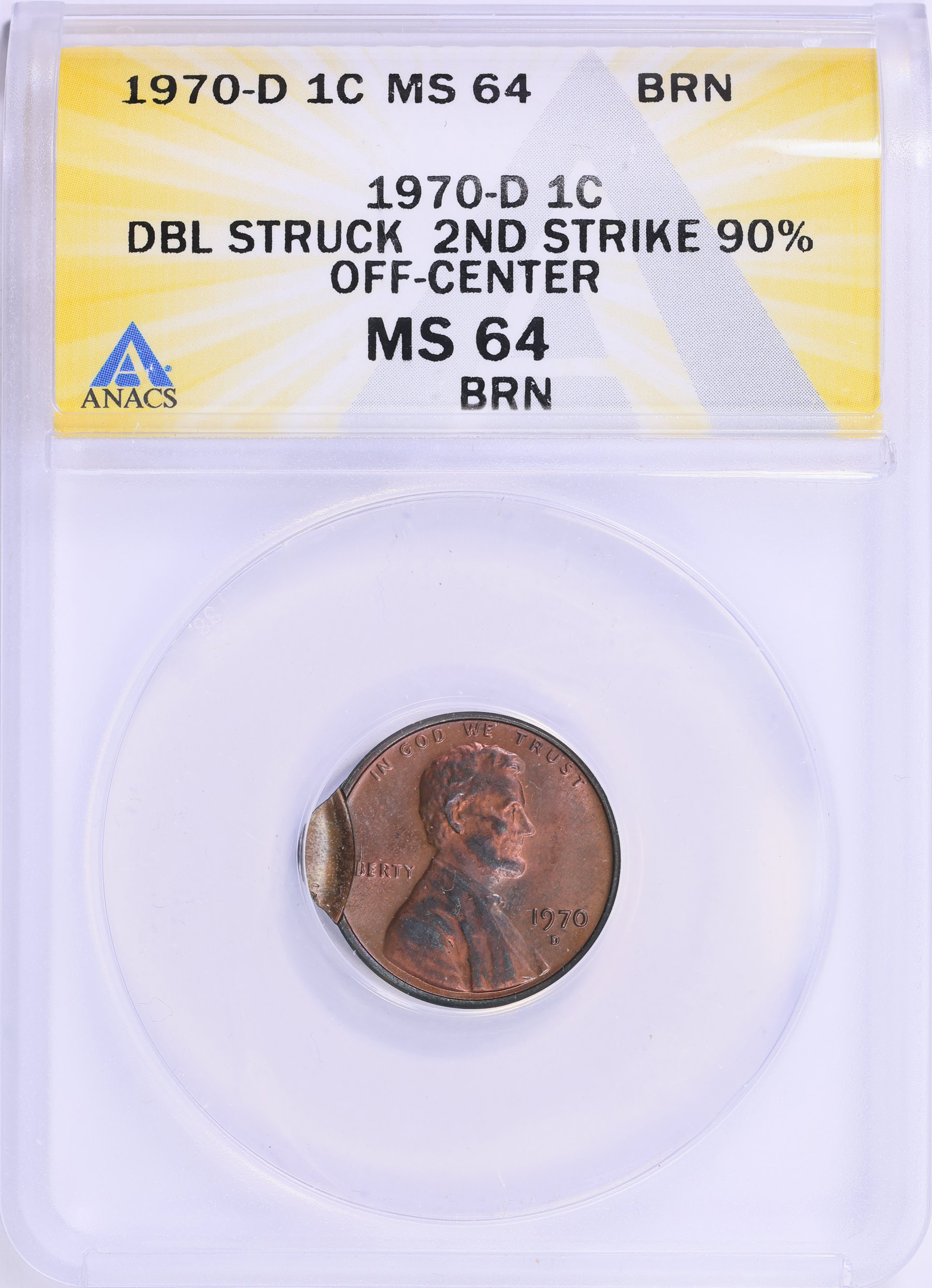 Mint Error 1970-D Lincoln Cent Double Struck 2nd Strike 90% Off-Center ...