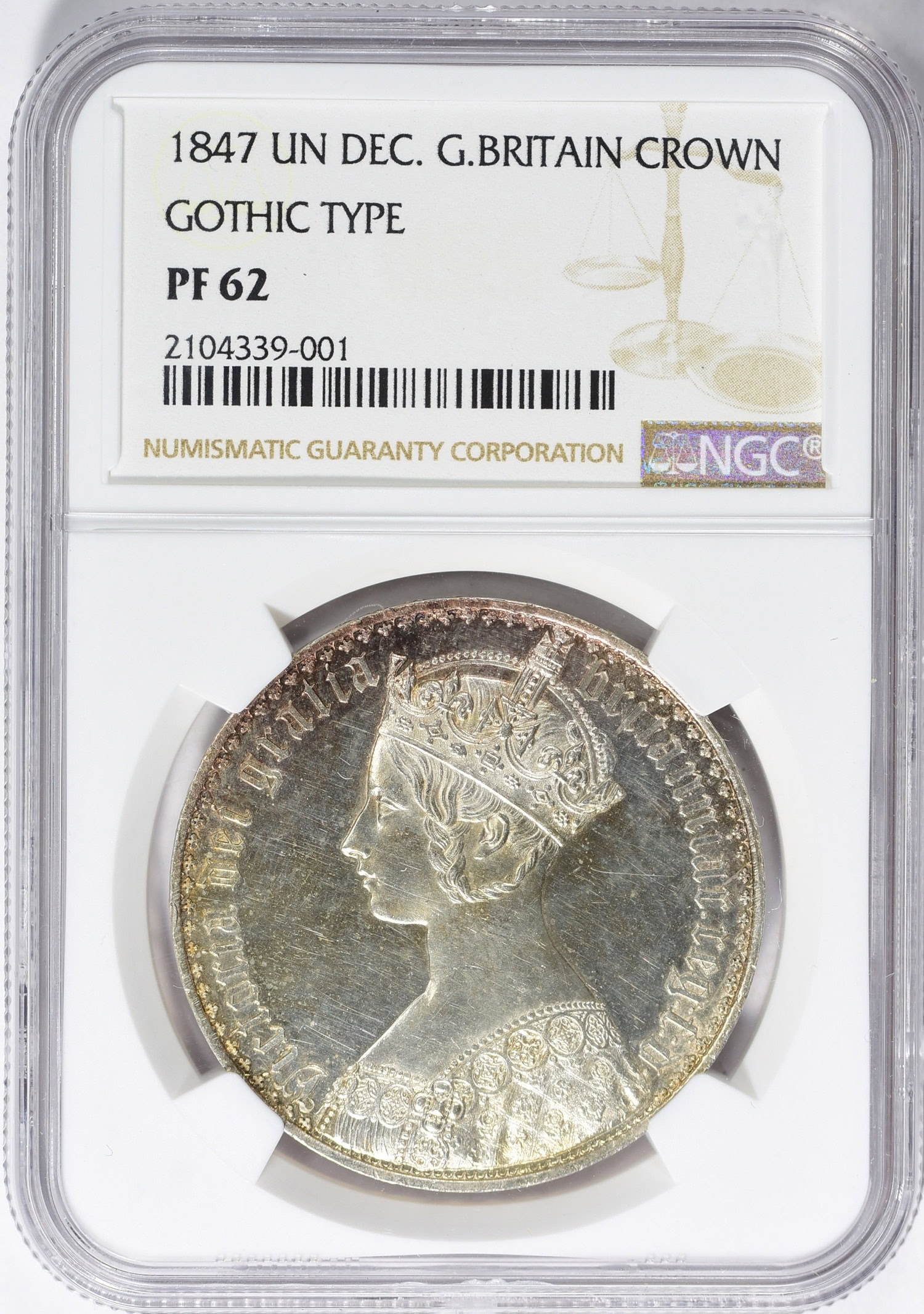 Great Britain 1847 Silver Gothic Crown UN DECIMO Edge S-3882 NGC Proof ...