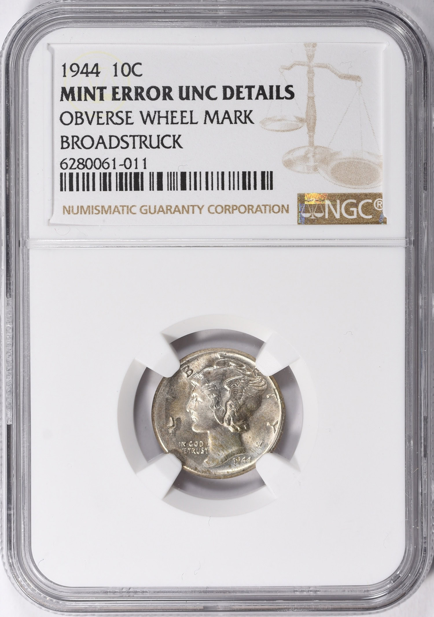 Mint Error 1944 Mercury Dime Broadstruck NGC Unc Details | NGC Cert ...