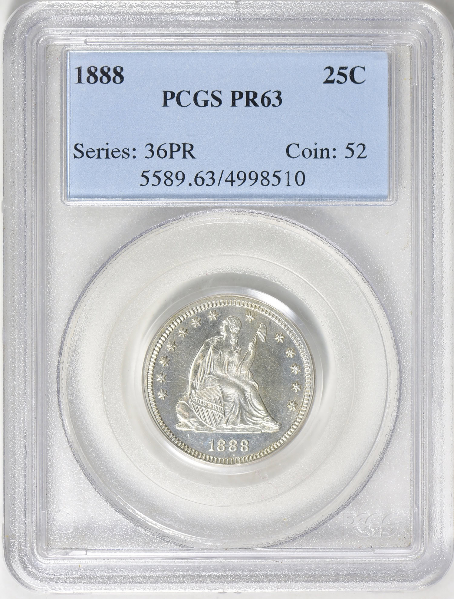 1888 Seated Liberty Quarter PCGS Proof-63 (Item 1945378 ...