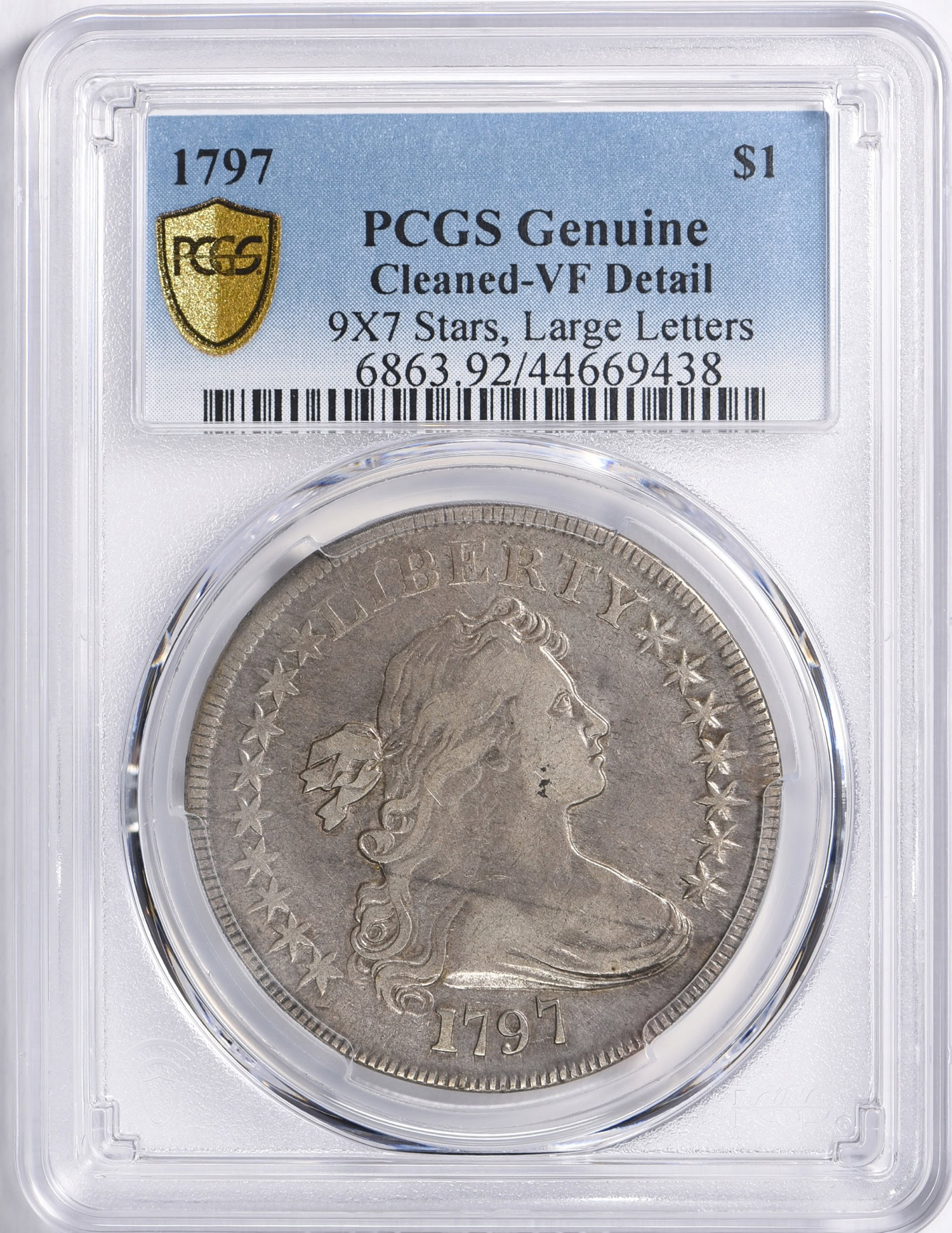 1797 Draped Bust Silver Dollar 9x7 Stars, Large Letters PCGS Genuine VF Details (Item 1945400 ...