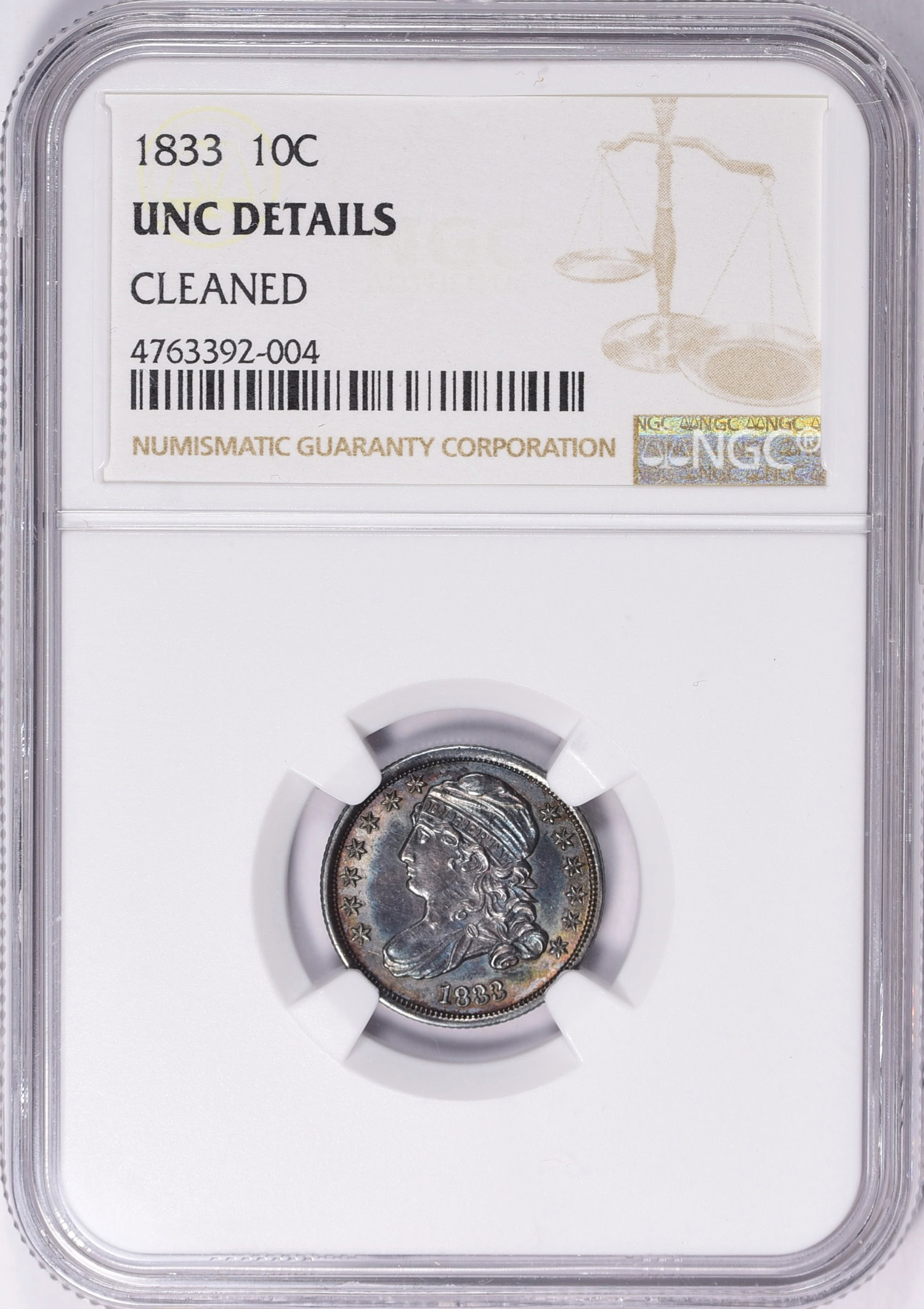 1833 Capped Bust Dime NGC Unc Details (Item 1945410) | GreatCollections ...