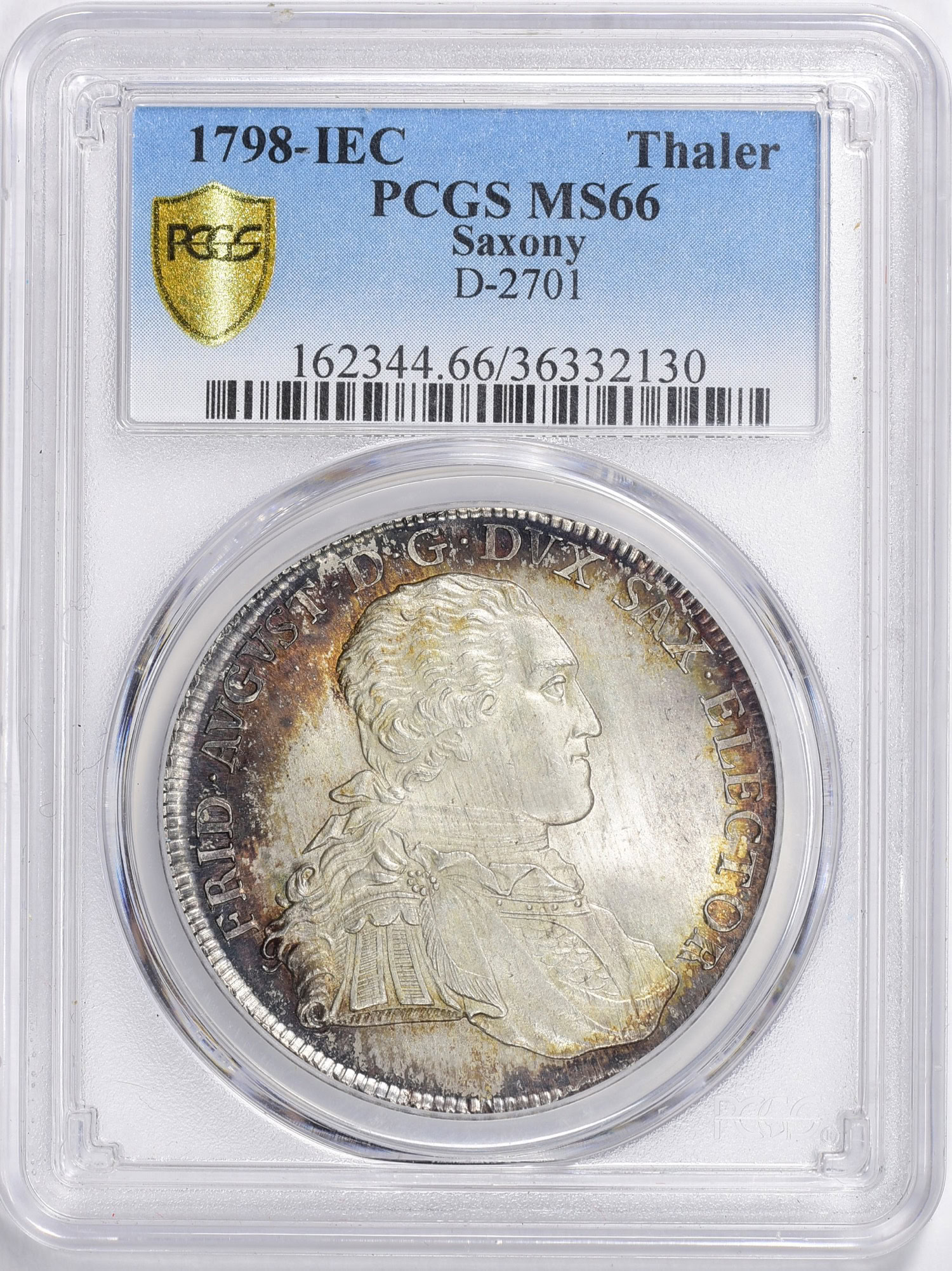 Germany - Saxony 1798-IEC Silver Thaler Dav-2701 PCGS MS-66 (Toned ...
