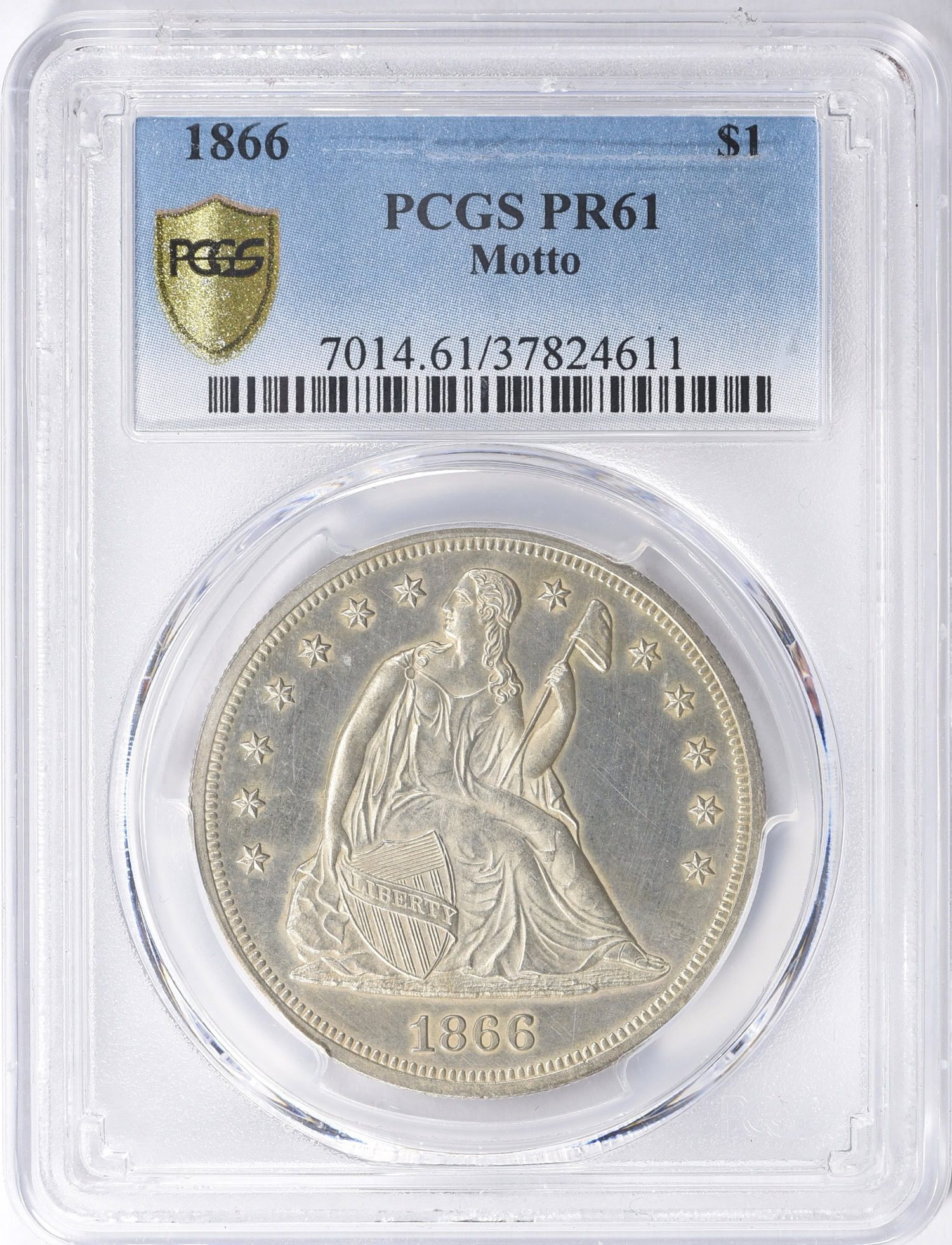 1866 Seated Liberty Silver Dollar Motto PCGS Proof-61 (Item 1945536 ...